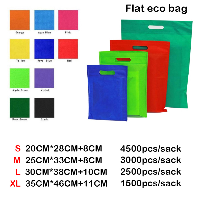 50 Pcs Flat Eco Bag Plain Non-woven Handbag 4 Sizes 10 Colors D Cut Pouch Gift Storage Tote ...