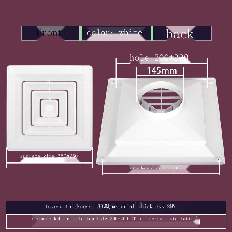 ABS square diffuser unit integrated ceiling pipe outlet air exhaust ...