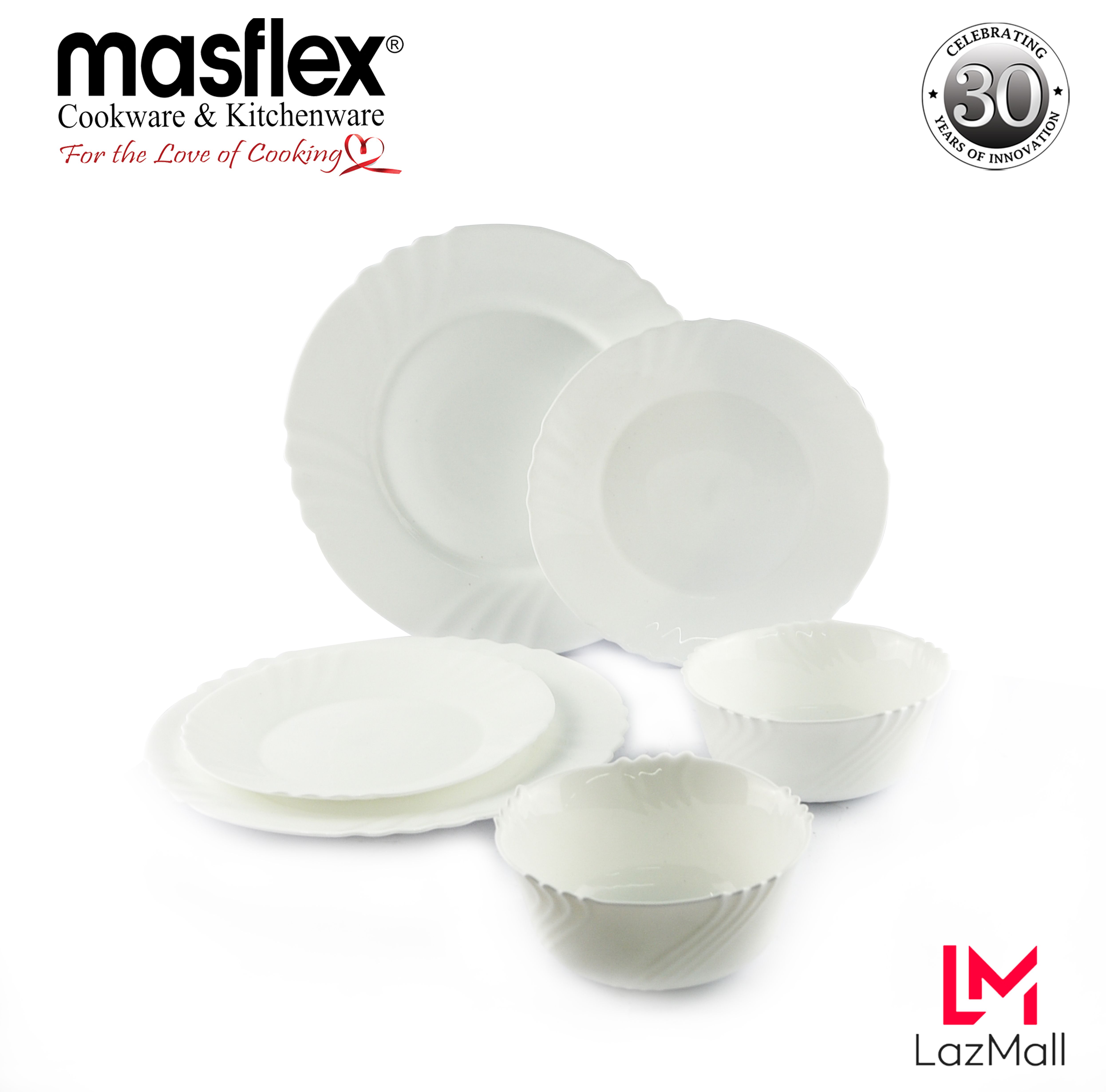Masflex 6 piece Plain Opal Dinnerware Made of Tempered Glass and ...