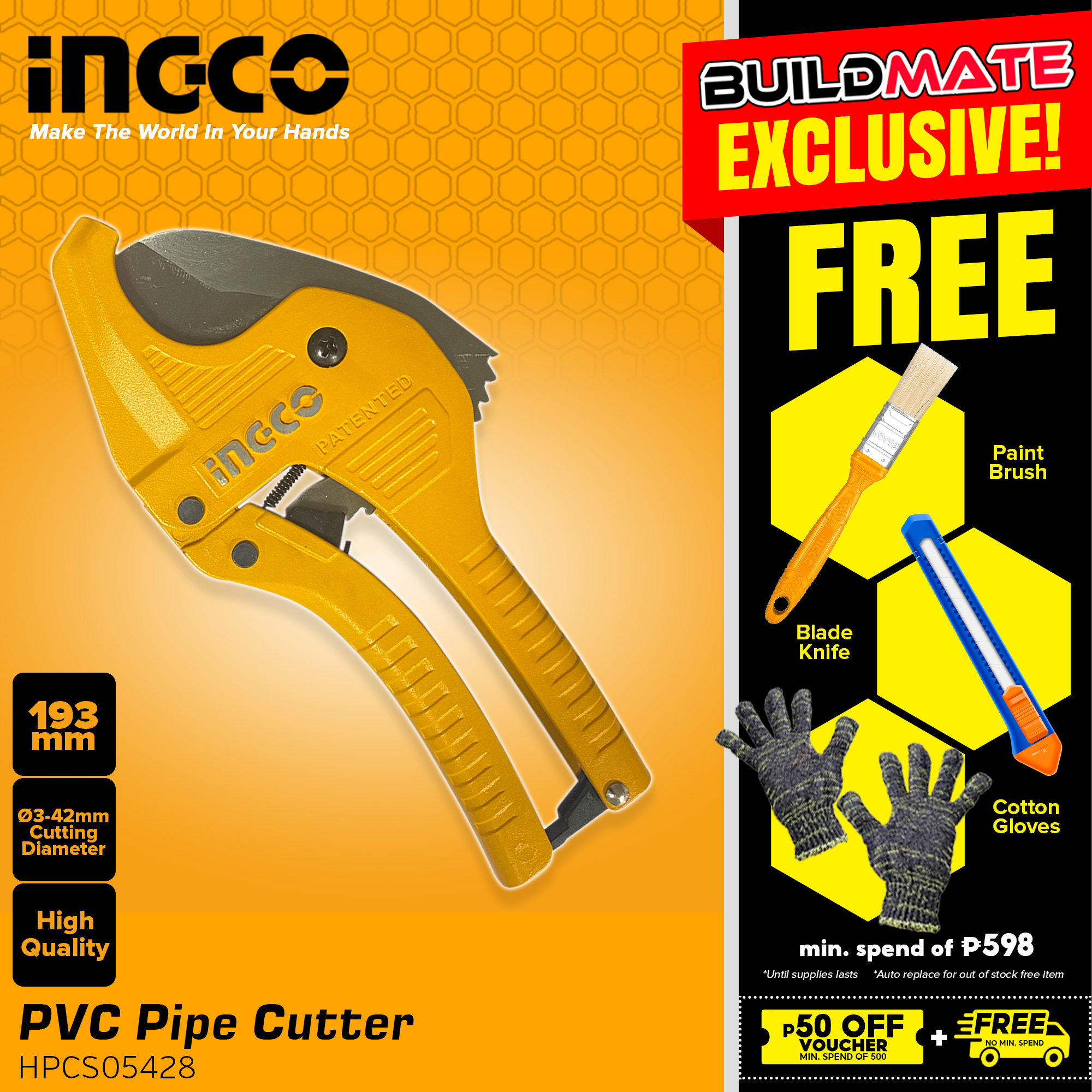 BUILDMATE Ingco Industrial 3-42mm PVC Pipe Cutter harp Blade Cutting ...