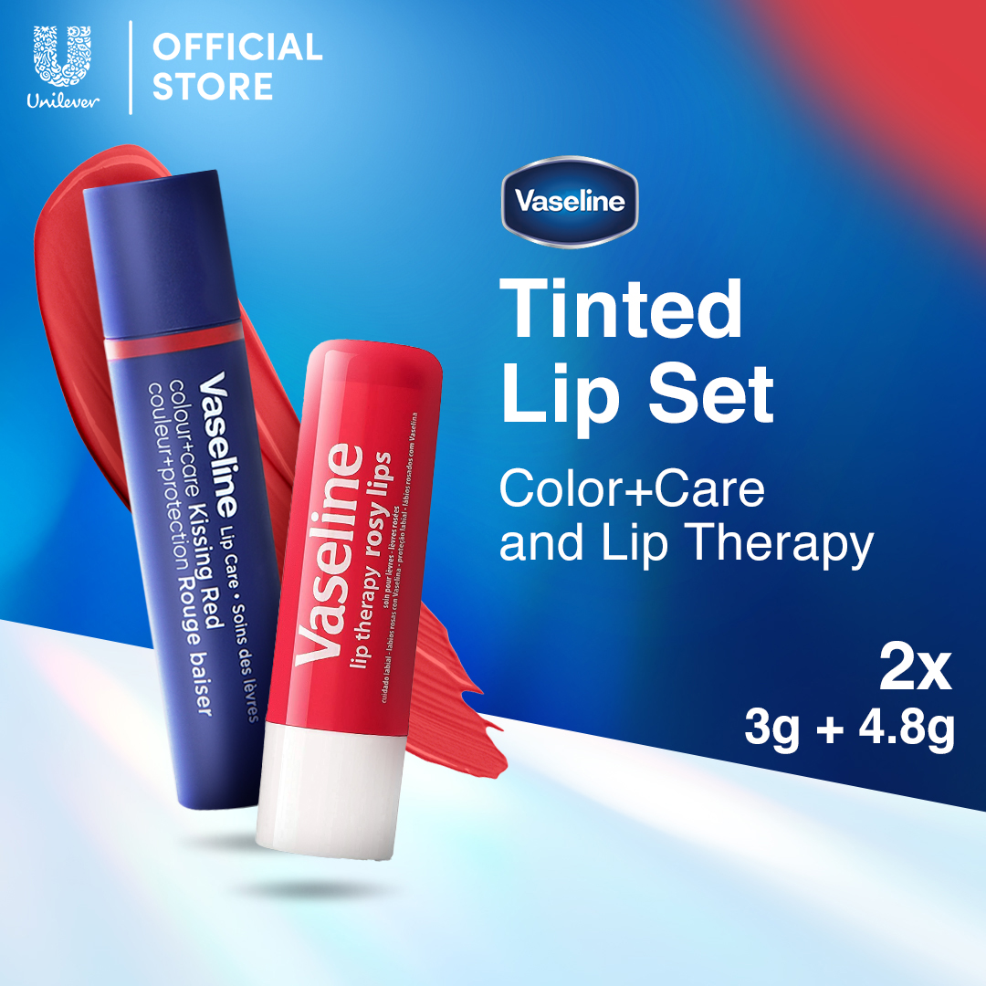 [LIP TINT DUO SET] Vaseline Color+Care Kissing Red 3g AND Vaseline Lip ...
