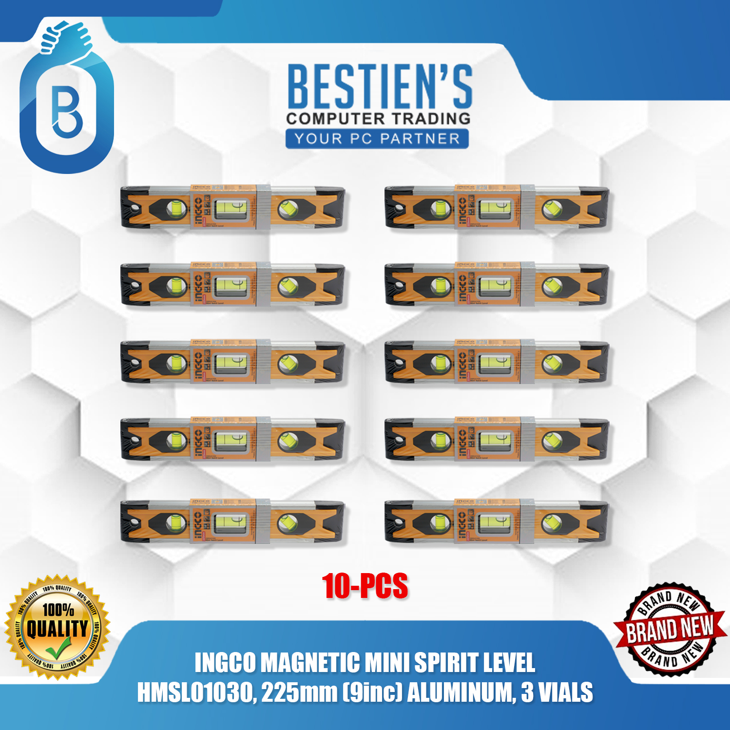 INGCO MAGNETIC MINI SPIRIT LEVEL, HMSL01030 225mm (9inc) ALUMINUM, 3 ...