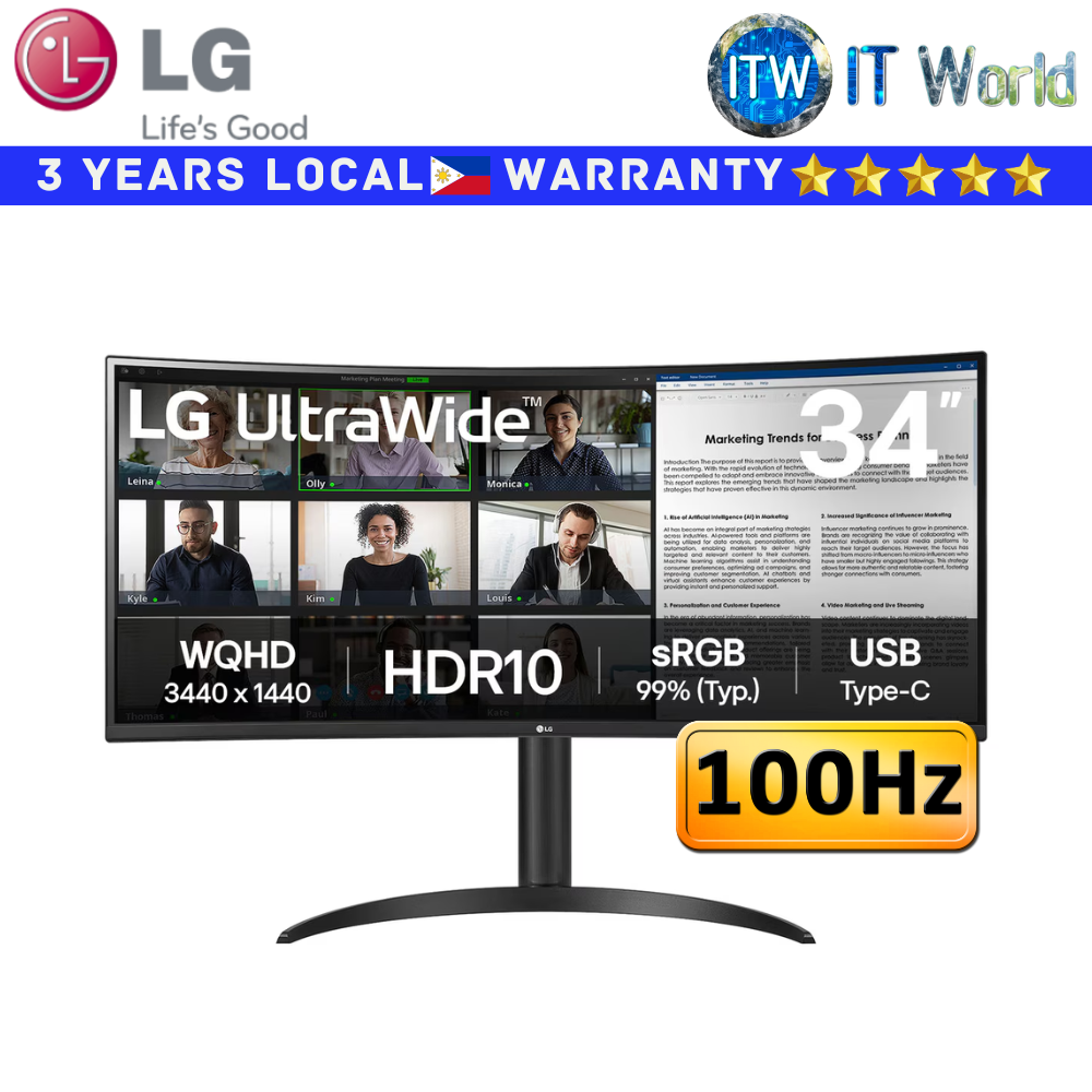 Itw | LG Curve Monitor 34WR55QK-B 34" 3440x1440 WQHD / 100Hz / VA ...