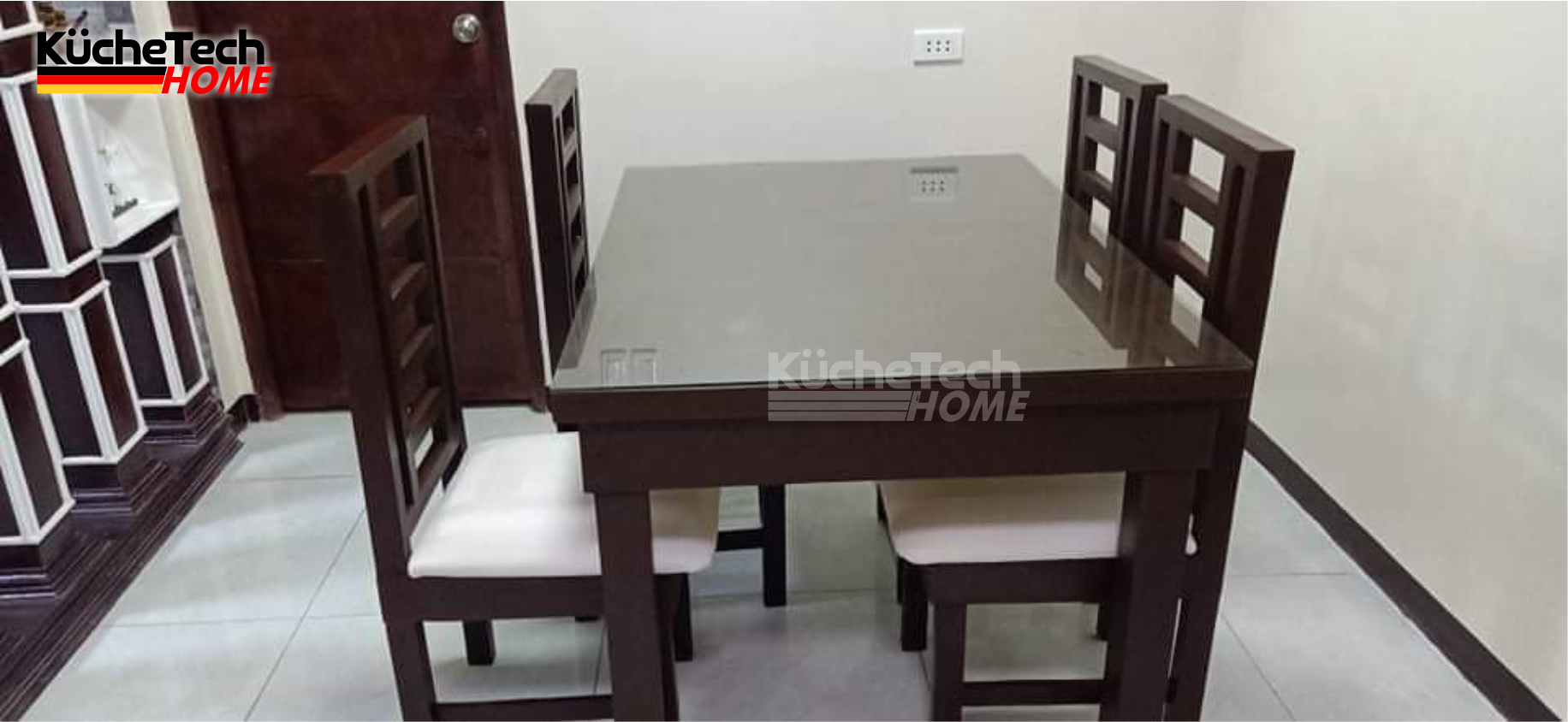 4 Seater Wooden Dining Table Set DUCO Painted Finish (FREE TOP GLASS ...