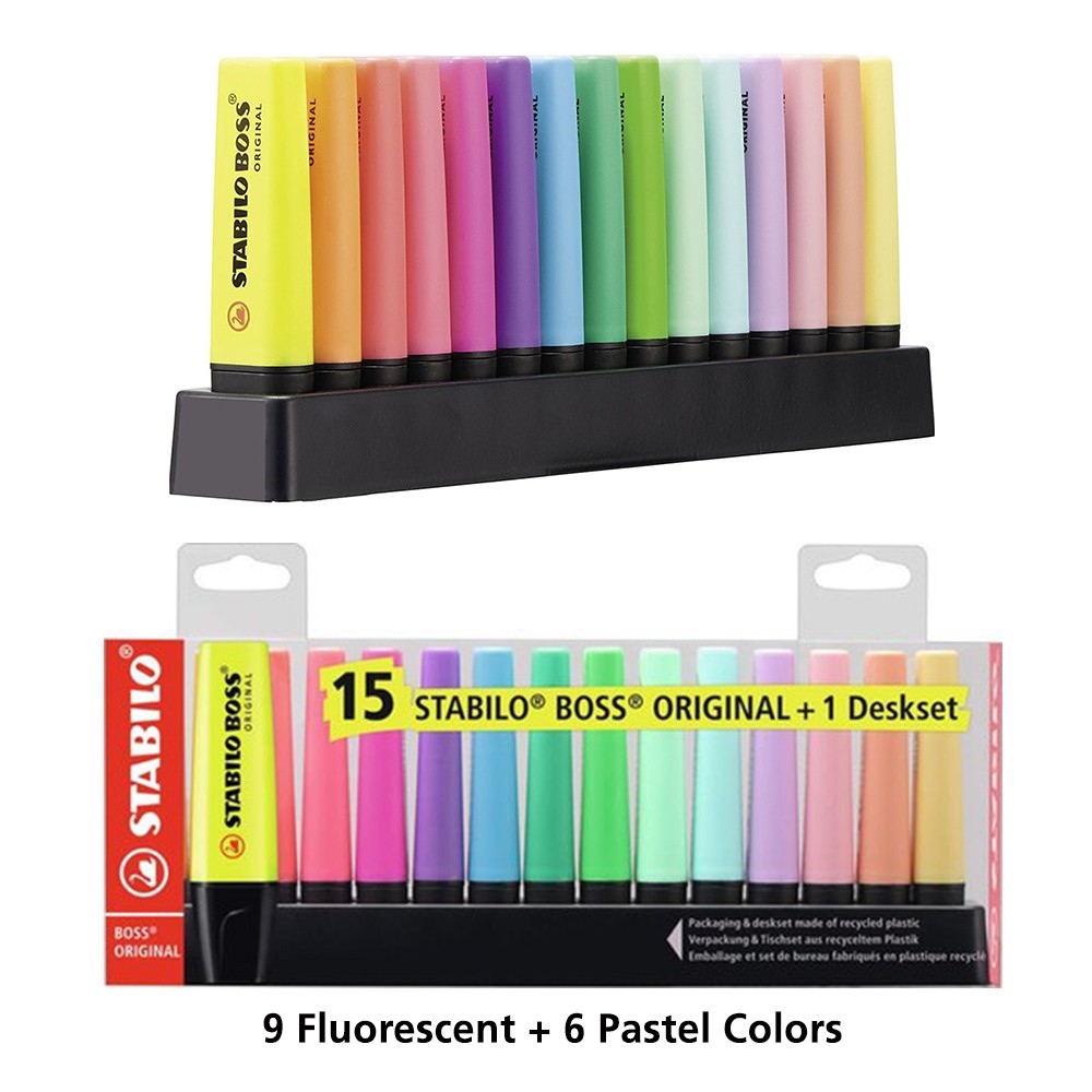STABILO BOSS ORIGINAL Deskset 15 / 23 Color Highlighter Stand Pen Set ...