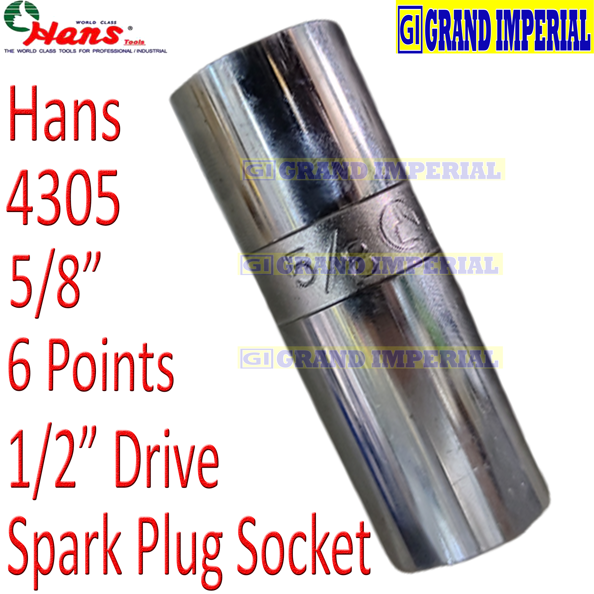 Hans Spark Plug Socket 1/2" Drive x 5/8" 6 Points 70mm Length 4305 ...