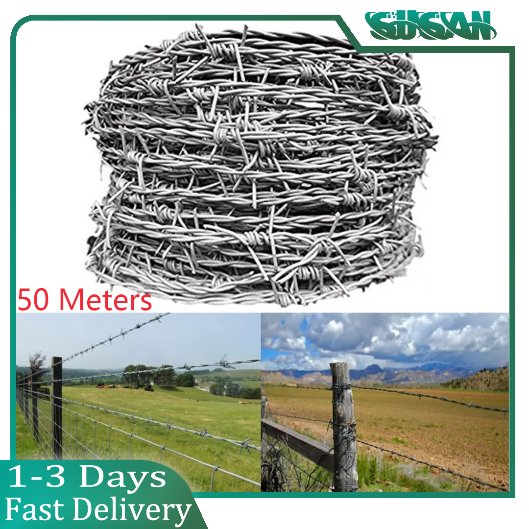 LABOT 50/100 Meters Iron Barbed Wire Roll Fence Barbed Wire Anti-climb ...
