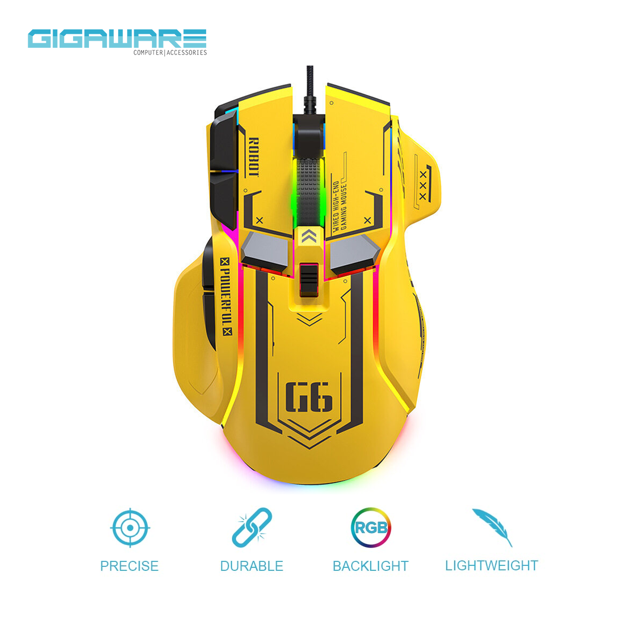 Gigaware G6 Gundam Robot Mecha Style RGB Multi Color Light 12800 DPI ...