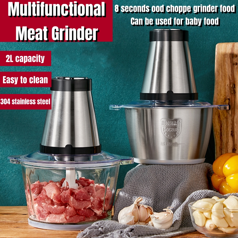 Meat Grinder 2L Capacity Food Processor Chopper Stainless Steel Blade ...
