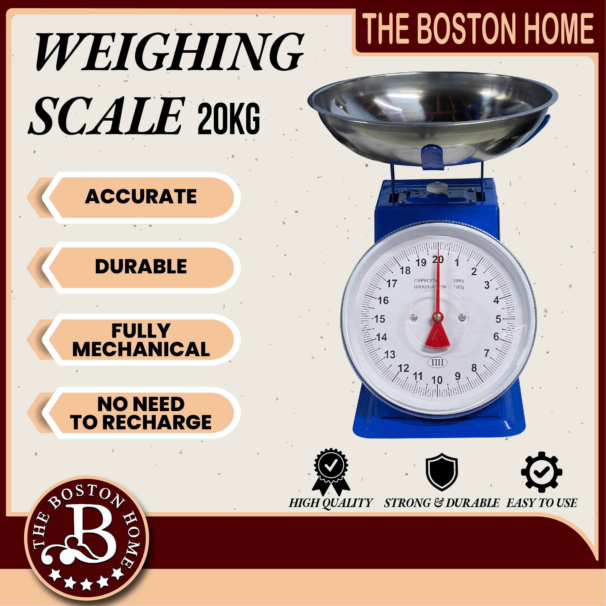 Boston Home Spring Platform Scale 20KG Mechanical Weighing Bowl Scale ...