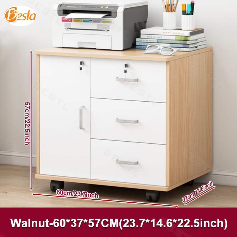 【Removable Wheels】Home Office File Cabinet with Lock Wooden Locker Data ...