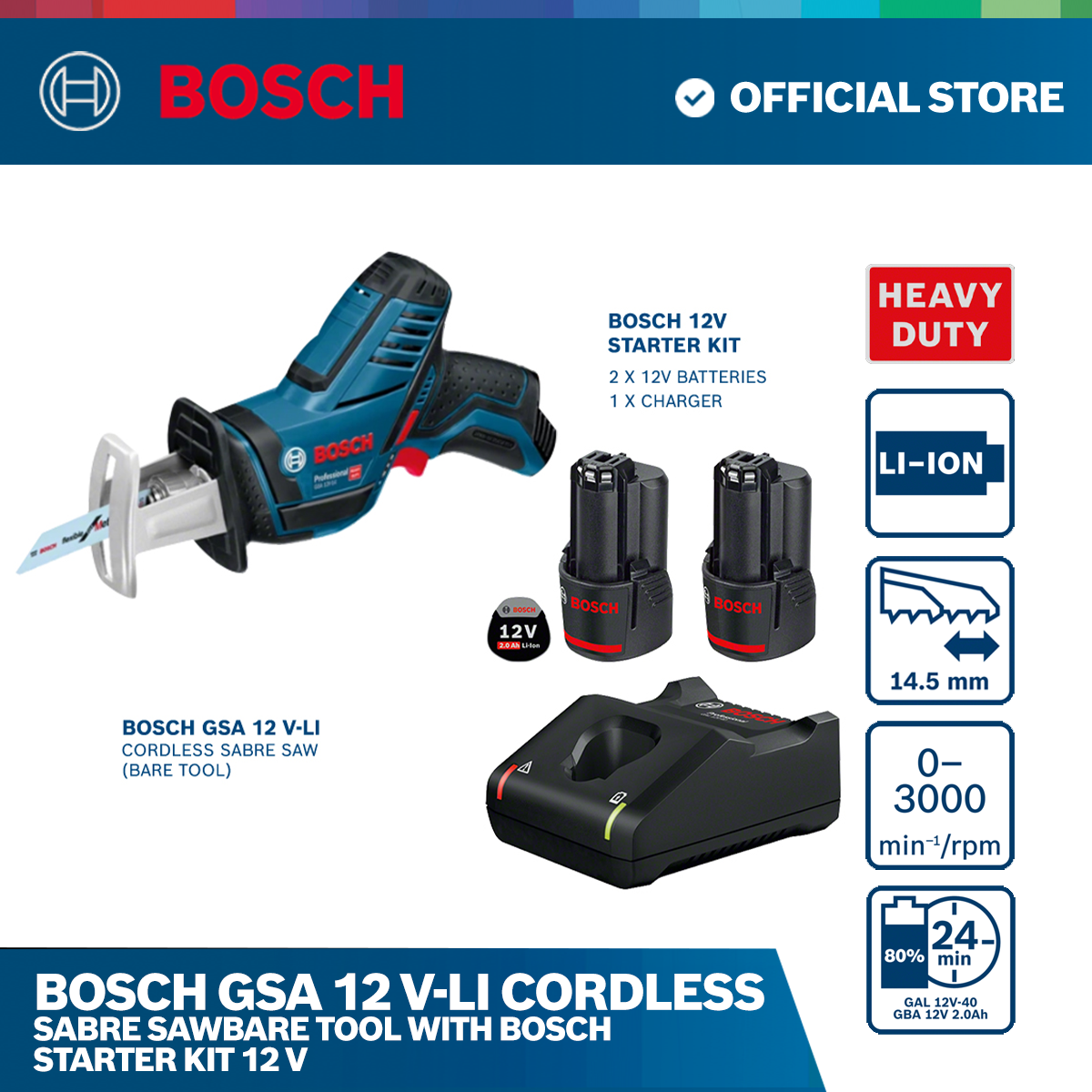 Bosch GSA 12 V-Li Cordless Sabre SawBare tool with Bosch Starter Kit 12 ...