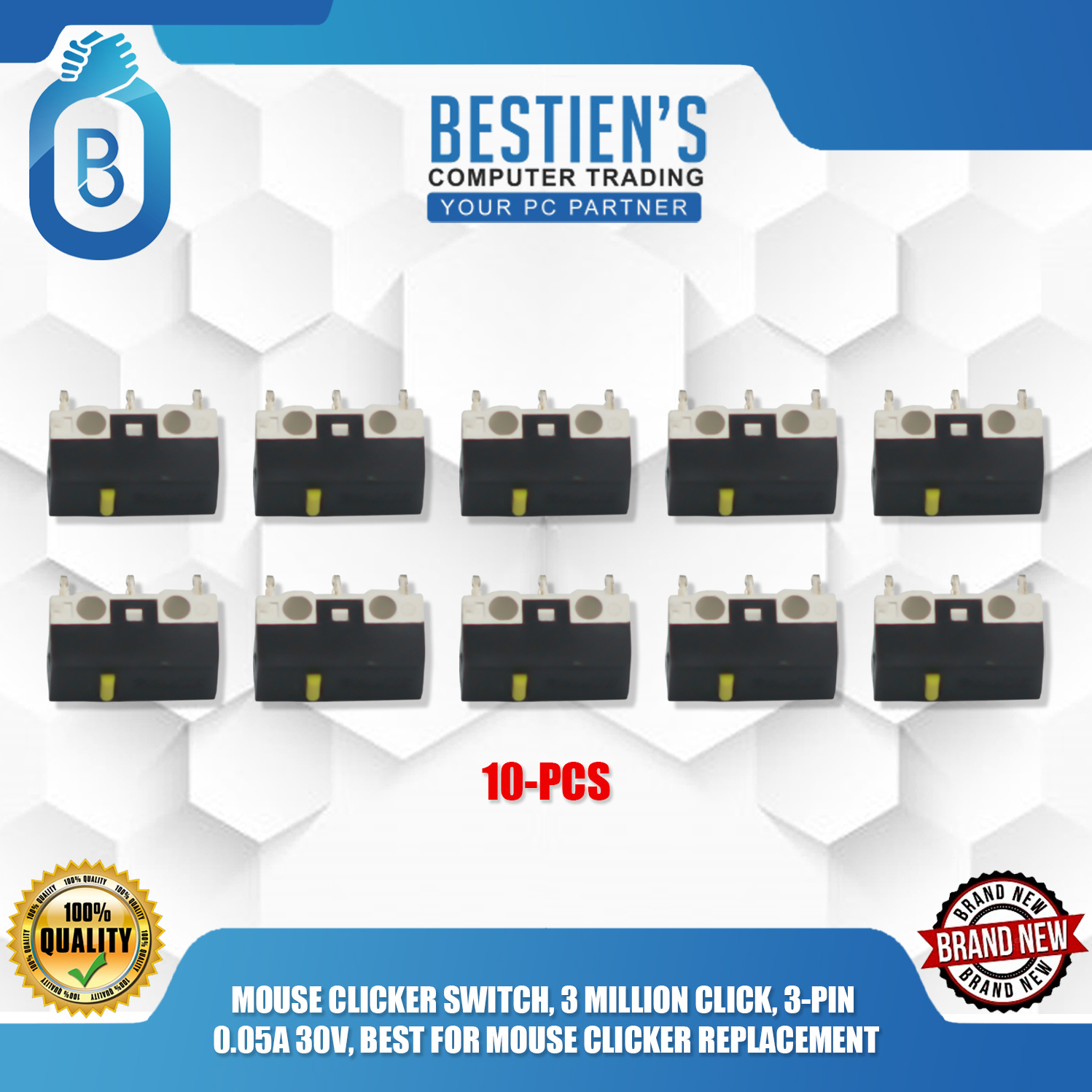 MOUSE CLICKER SWITCH, 3 MILLION CLICK, 3-PIN 0.05A 30V, BEST FOR MOUSE ...