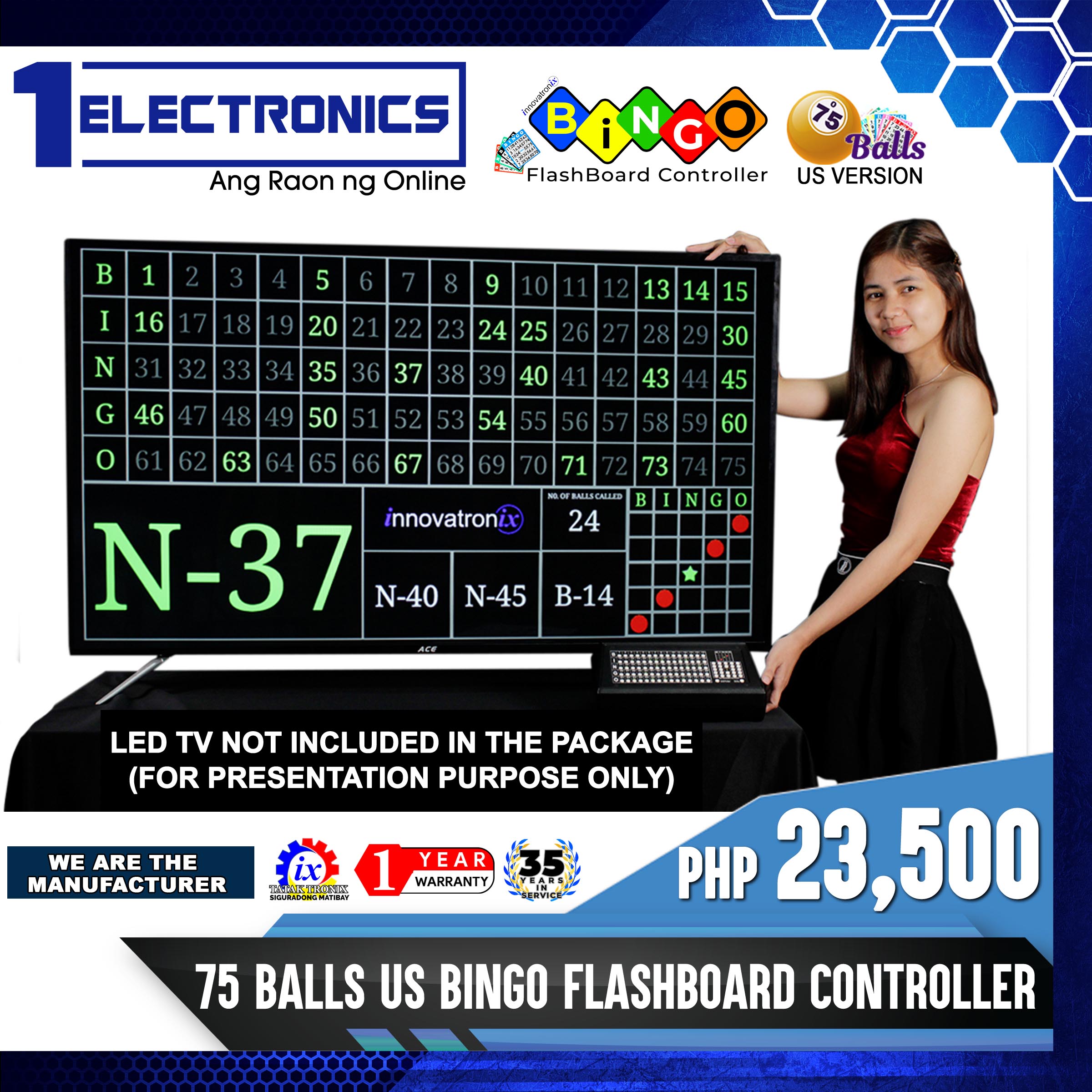 1Electronics 75 Balls – US Version - Bingo Flashboard Controller – with ...