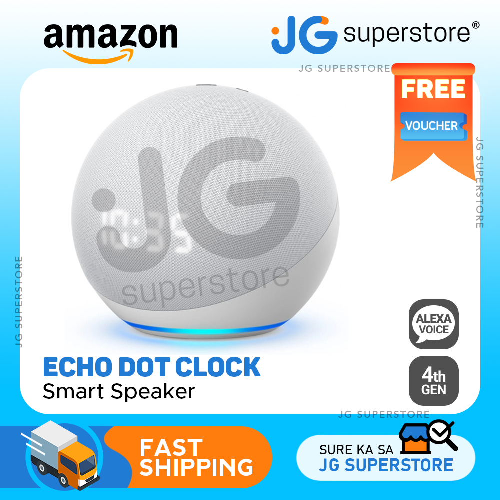 Amazon Echo Dot Clock (4th Gen) Smart Speaker with Clock and Alexa (Glacier White, Twilight Blue ...