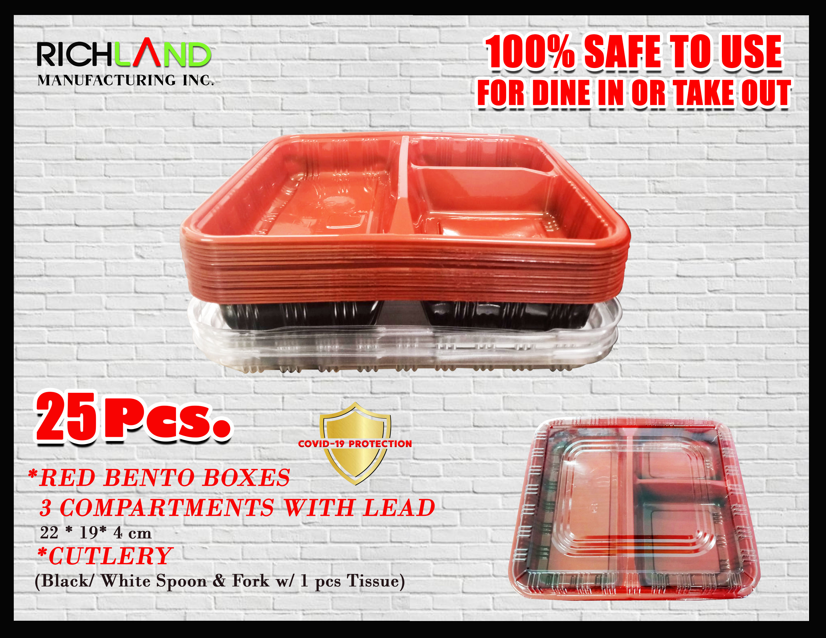Combo 3 Division Bento Box by 25 pcs per pack w/ cutlery set (tissue ...
