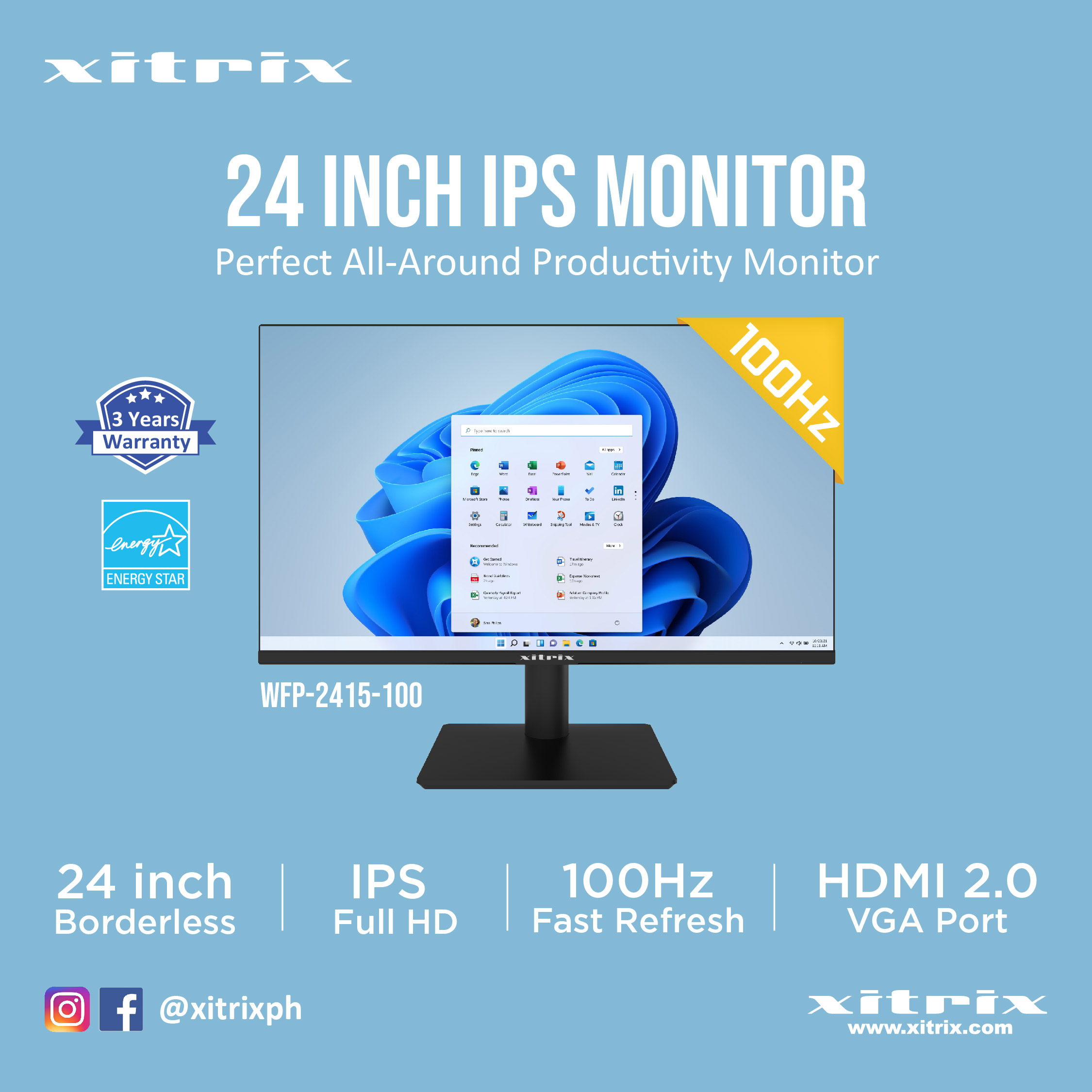 Xitrix WFP-2415-100 24 inch 100Hz IPS Full HD 3 Side Borderless HDMI 2. ...