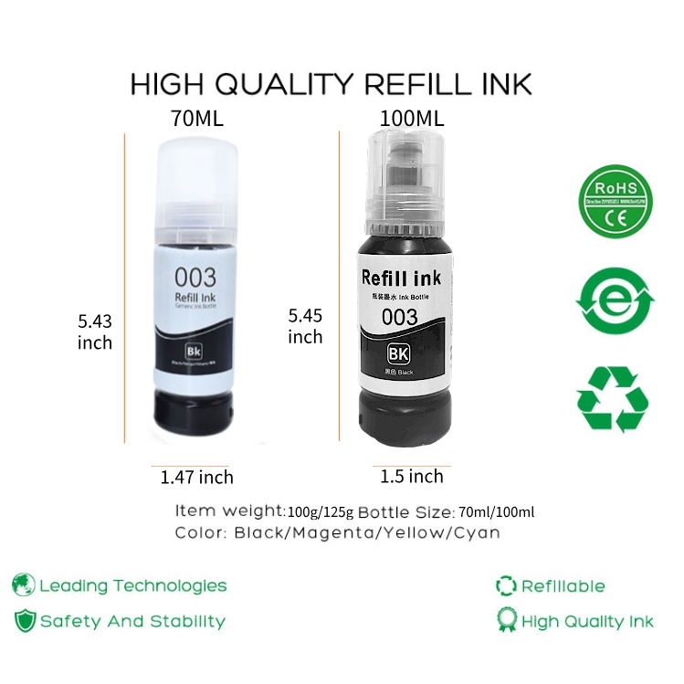 Epson Ink 003 Set 100ml Epson 003 Ink Set(BCYM) Compatible For ...