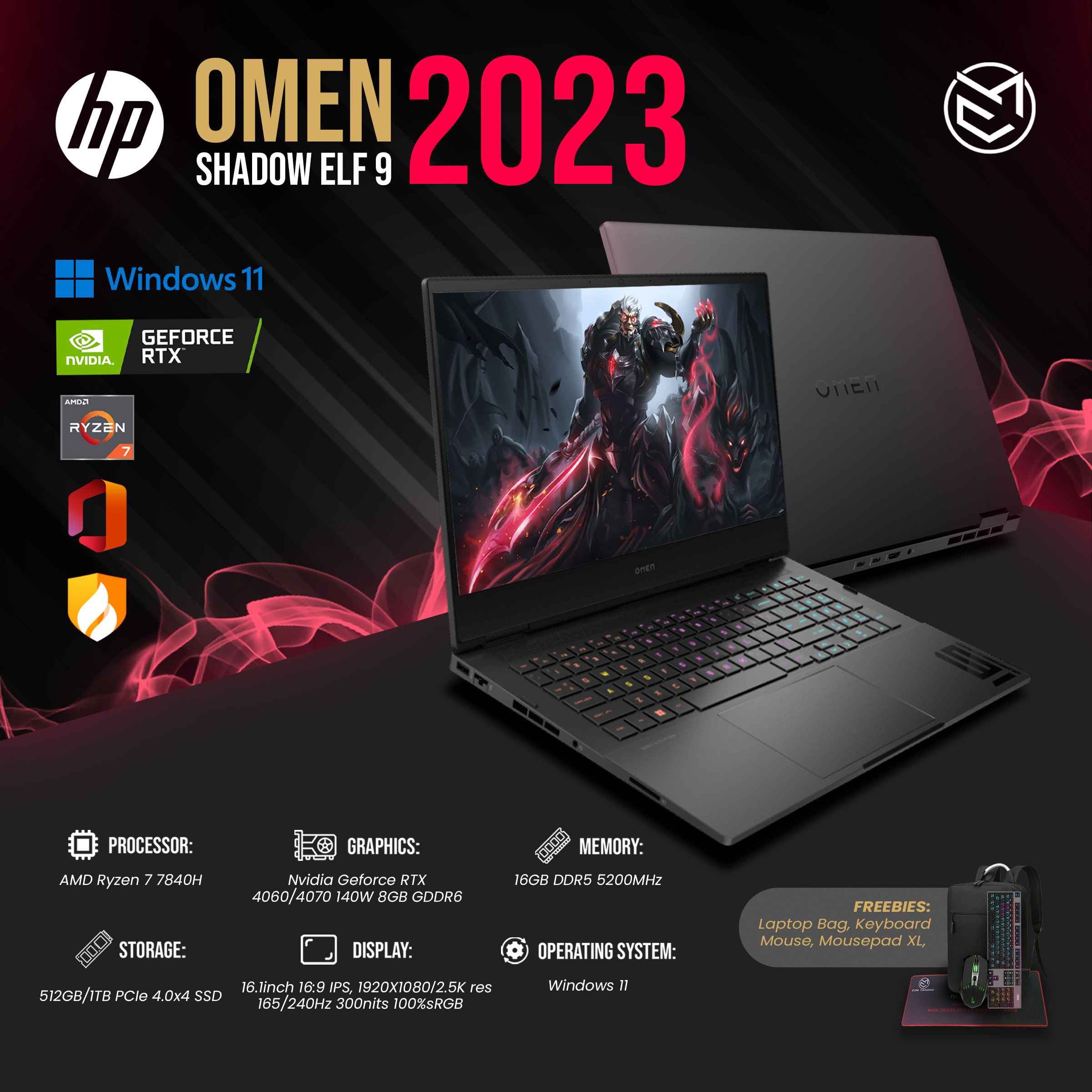 HP Omen 16 Shadow Elf 9 2023 R7-7840H RTX4060/4070 16.1inch 2.5K 16GB ...