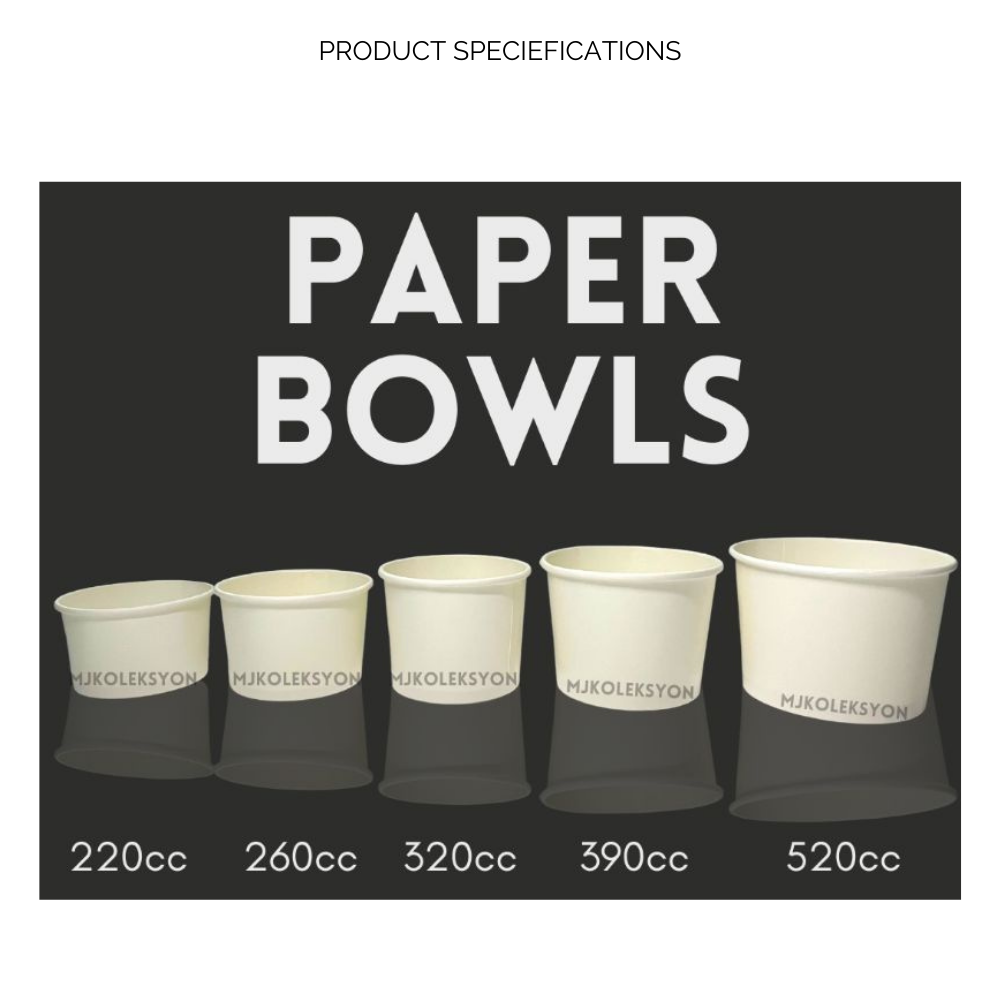 50pcs Paper Meal Bowl / PLAIN WHITE 220cc 260cc 320cc 390cc 520cc 750cc ...