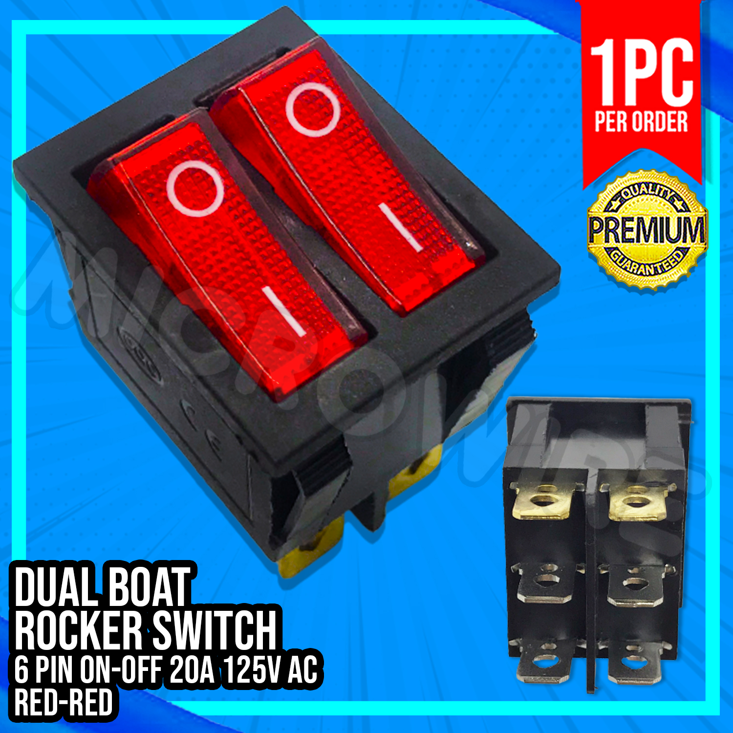 6 PINS ROCKER SWITCH ON/OFF DOUBLE RED LIGHT TOGGLE DOUBLE SPST ROCKER ...