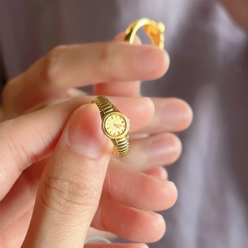 Small Gold Watch Clock Opening Ring Men Women Creative Ring Punk Style ...