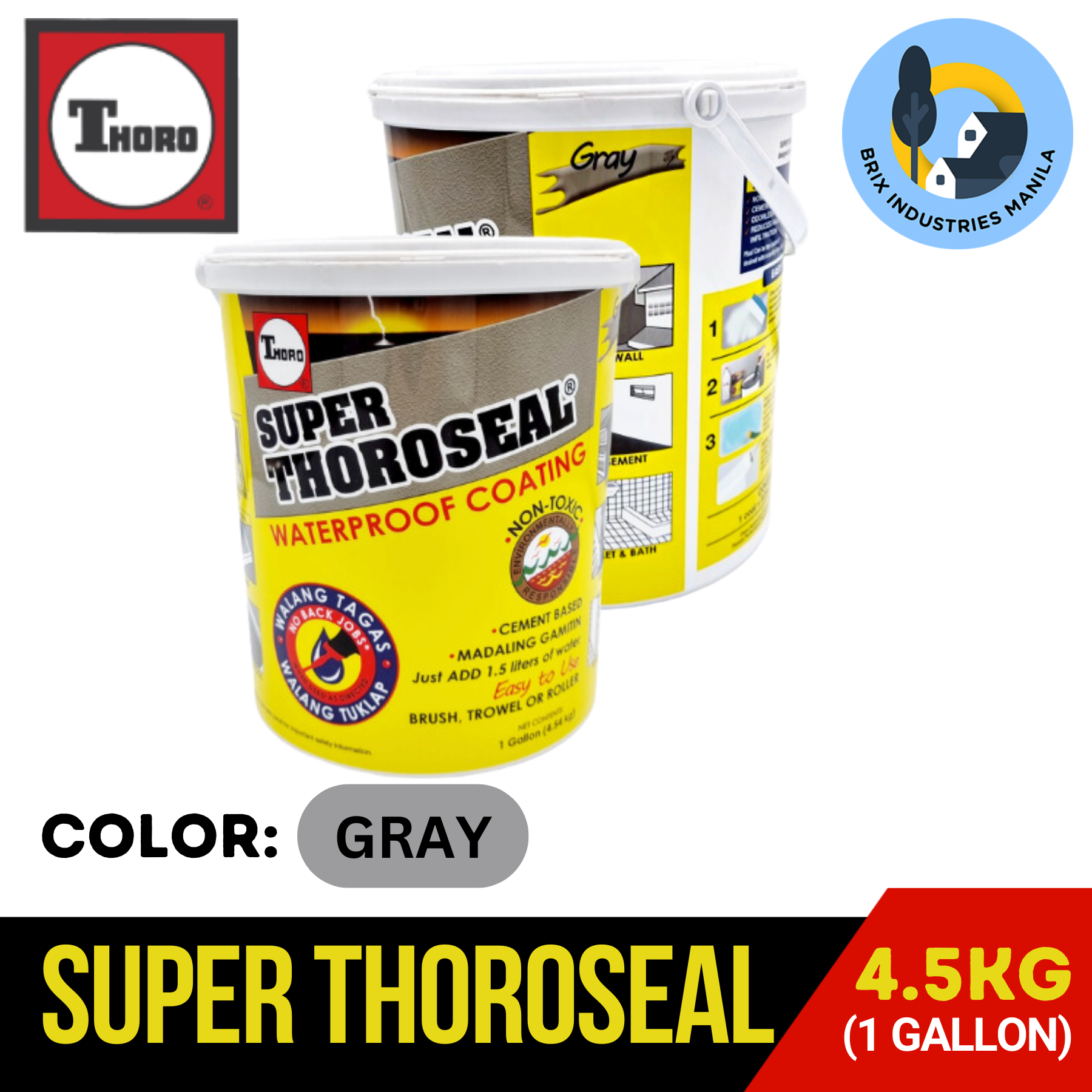 Super Thoroseal Gray or White 4.54kg (Gallon) Waterproof Coating ...