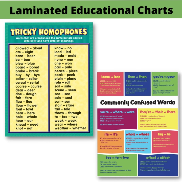 Laminated Tricky Homophones and Commonly Confused Words Charts for ...