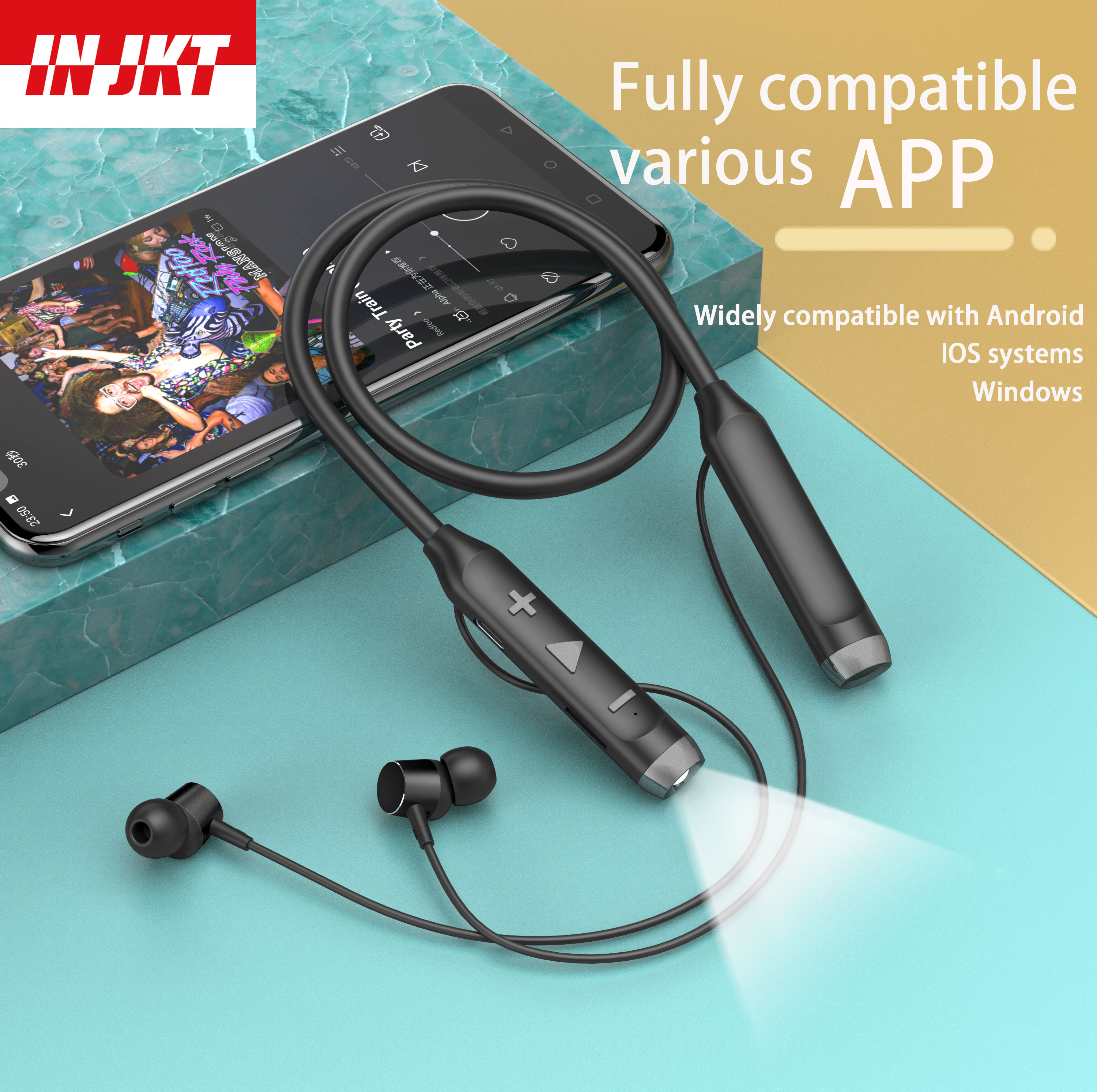 JKT Portable Wireless Neckband Motion Headset with Built-in Microphone ...
