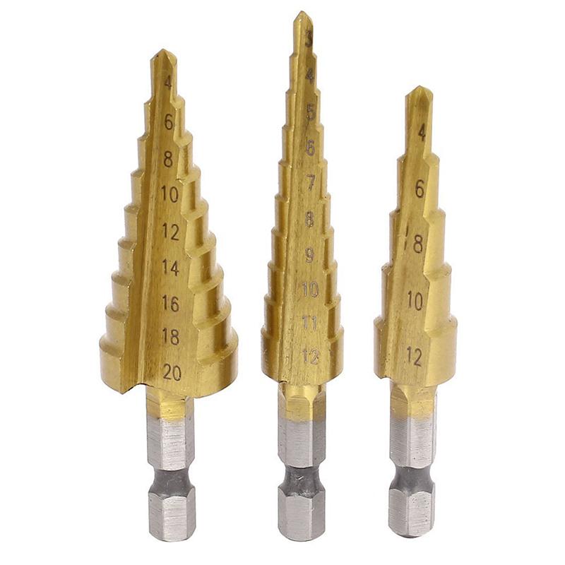 1/4-inch Hex Shank 3-12 4-20 4-12mm Titanium Coated Step Drill Bit Set ...