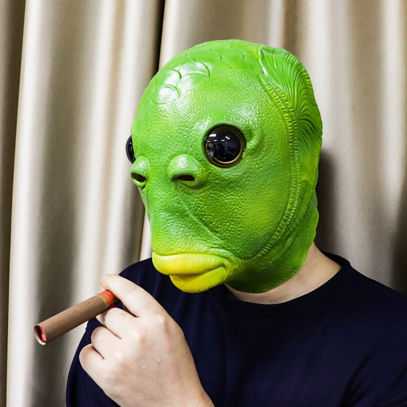 Green Fish Head Monster Head Cover Green Frog Latex Green Fish Head ...