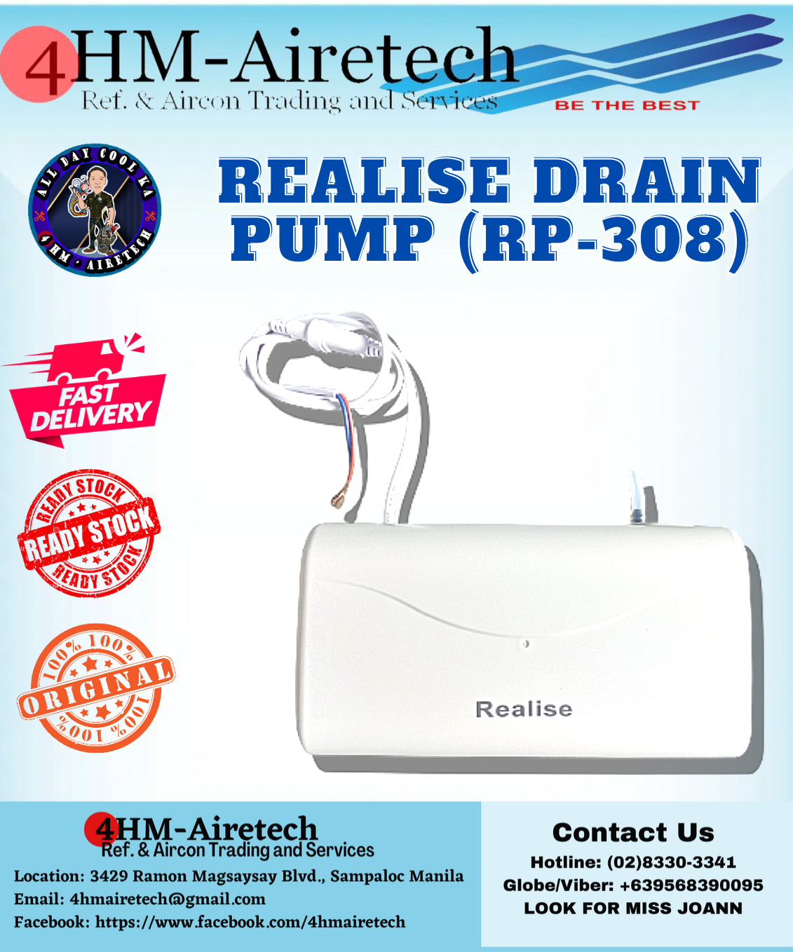4HM 2.5 METERS REALISE Drainage Pump Model RP-308 AC 220V 50Hz/60Hz ...