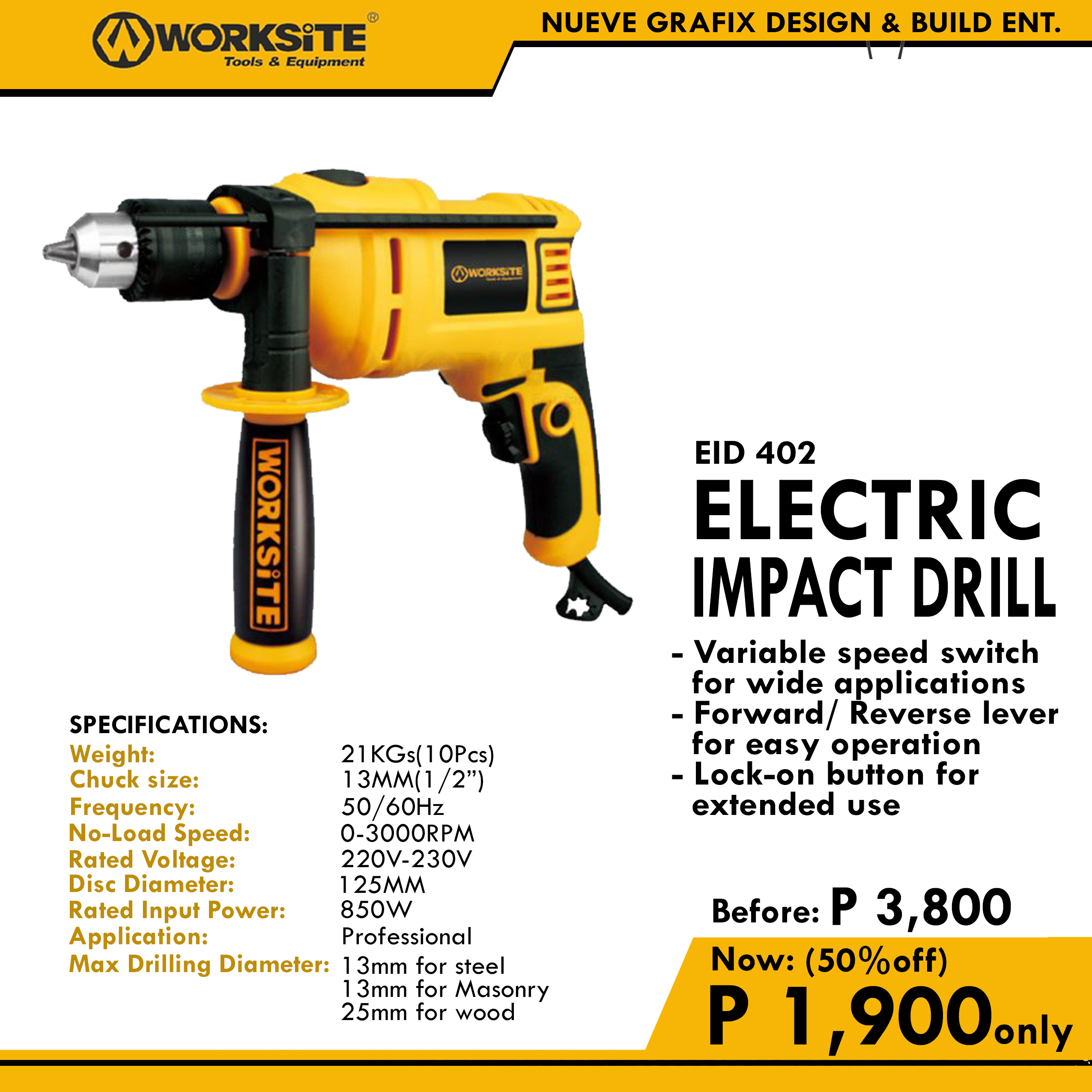 WORKSITE ELECTRIC IMPACT DRILL (EID402) | Lazada PH
