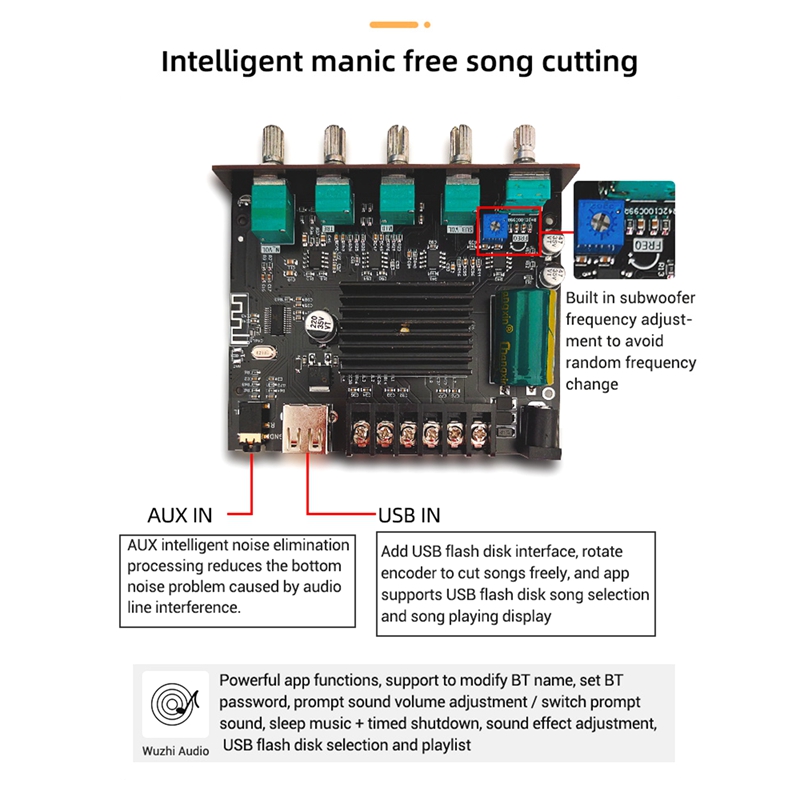 ZK-MT21S 2x50W+100W 2.1 Channel Subwoofer Digital Power Amplifier Board ...