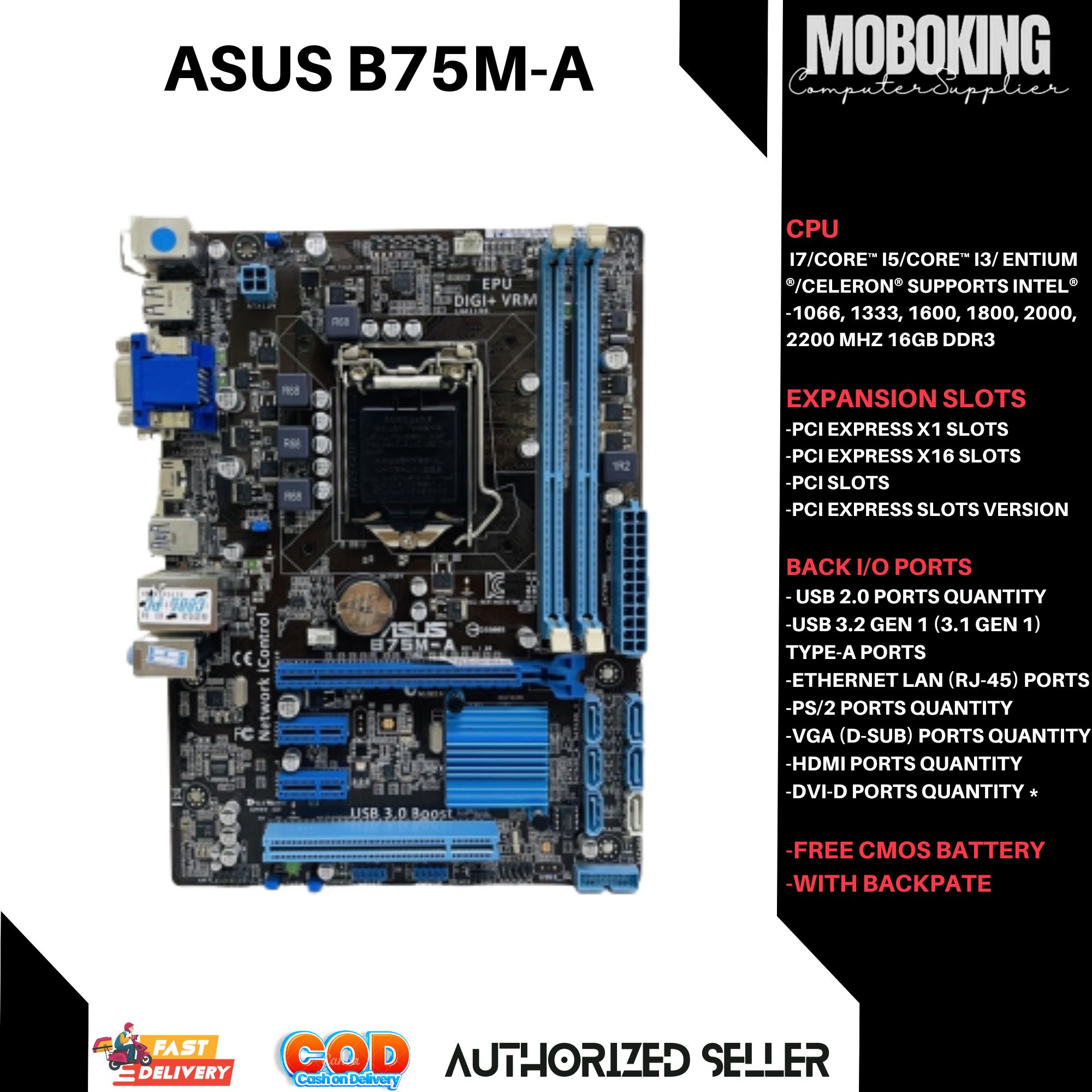 ASUS B75M-A Desktop 3RD GEN Motherboard B75 Socket LGA 1155 i3 i5 i7 ...