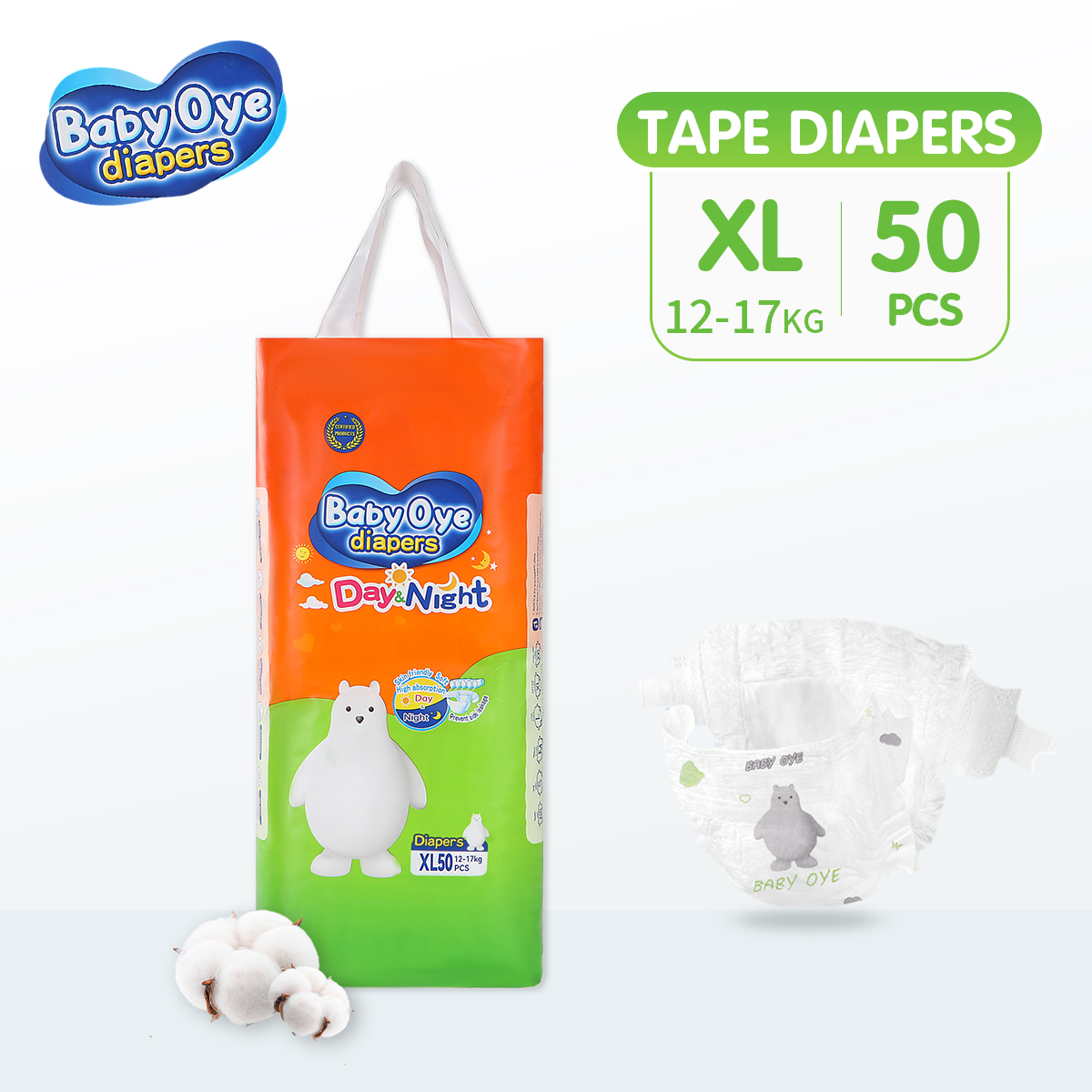 Babyoye 50PCS baby tape diaper unisex full size NB-XXL ultra-thin dry Korea disposable tape ...