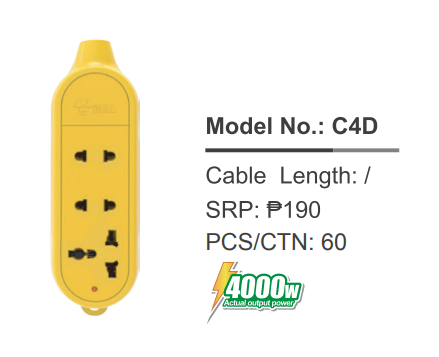 Bull Unbreakable Series 4-Outlet Extension Socket/Plug- without wire ...