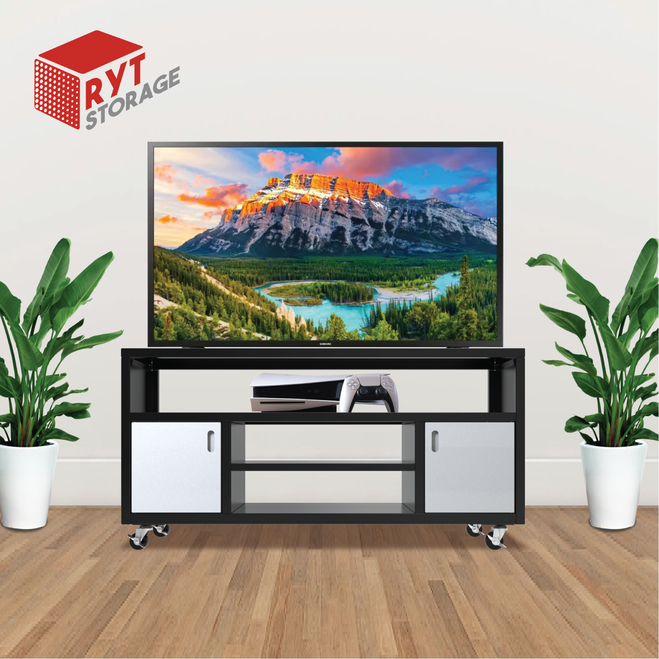 RYTStorage TV Rack with Cabinet All-Metal Construction with Caster ...