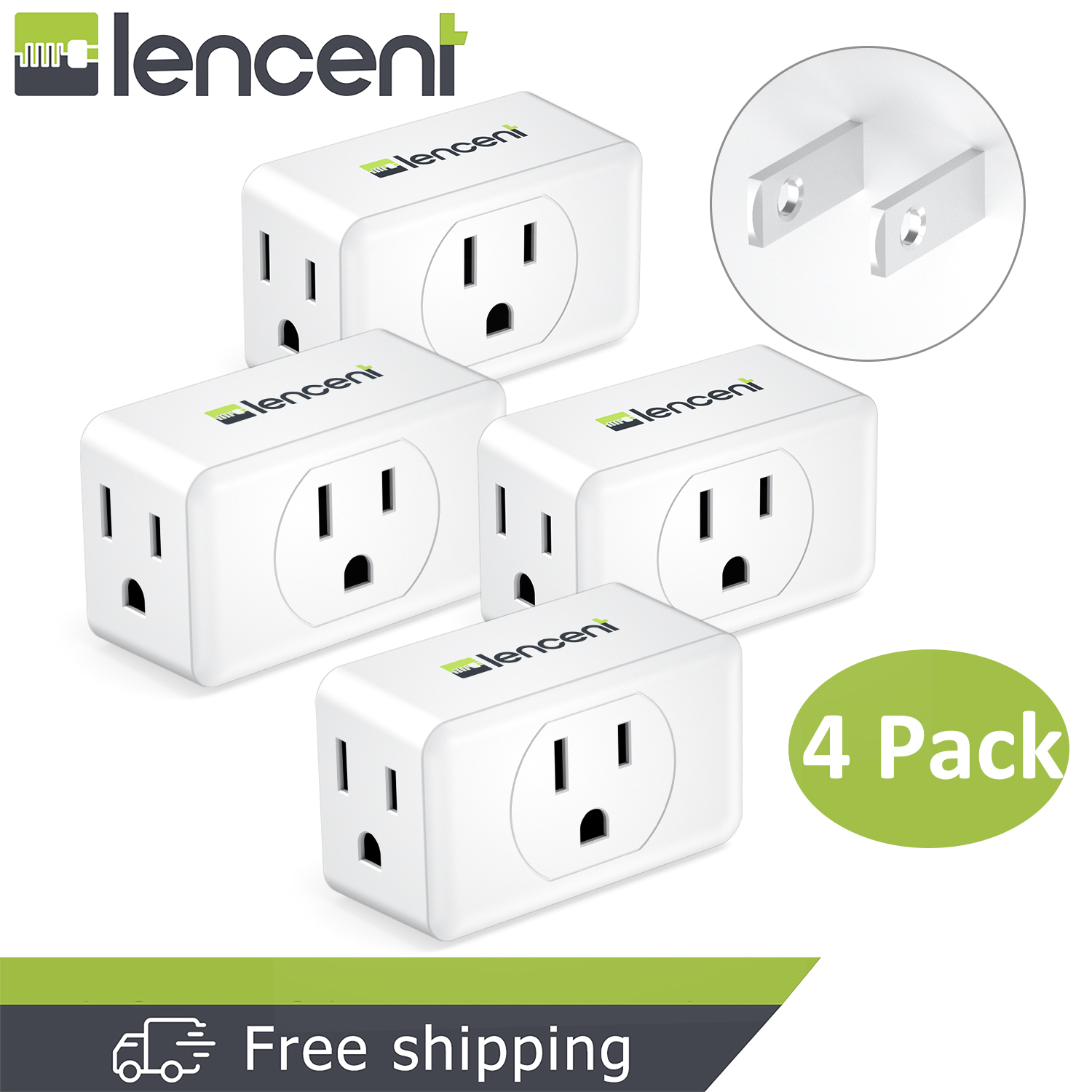 LENCENT 4 Pack Multi Plug 3 Prong to 2 Prong Adapter Extender with 3 ...