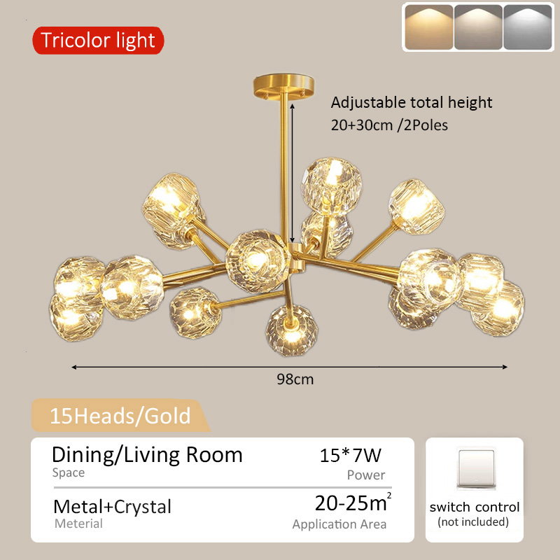 Modern Chandelier Ceiling Light Sala Tricolor Crystal Drop Light ...