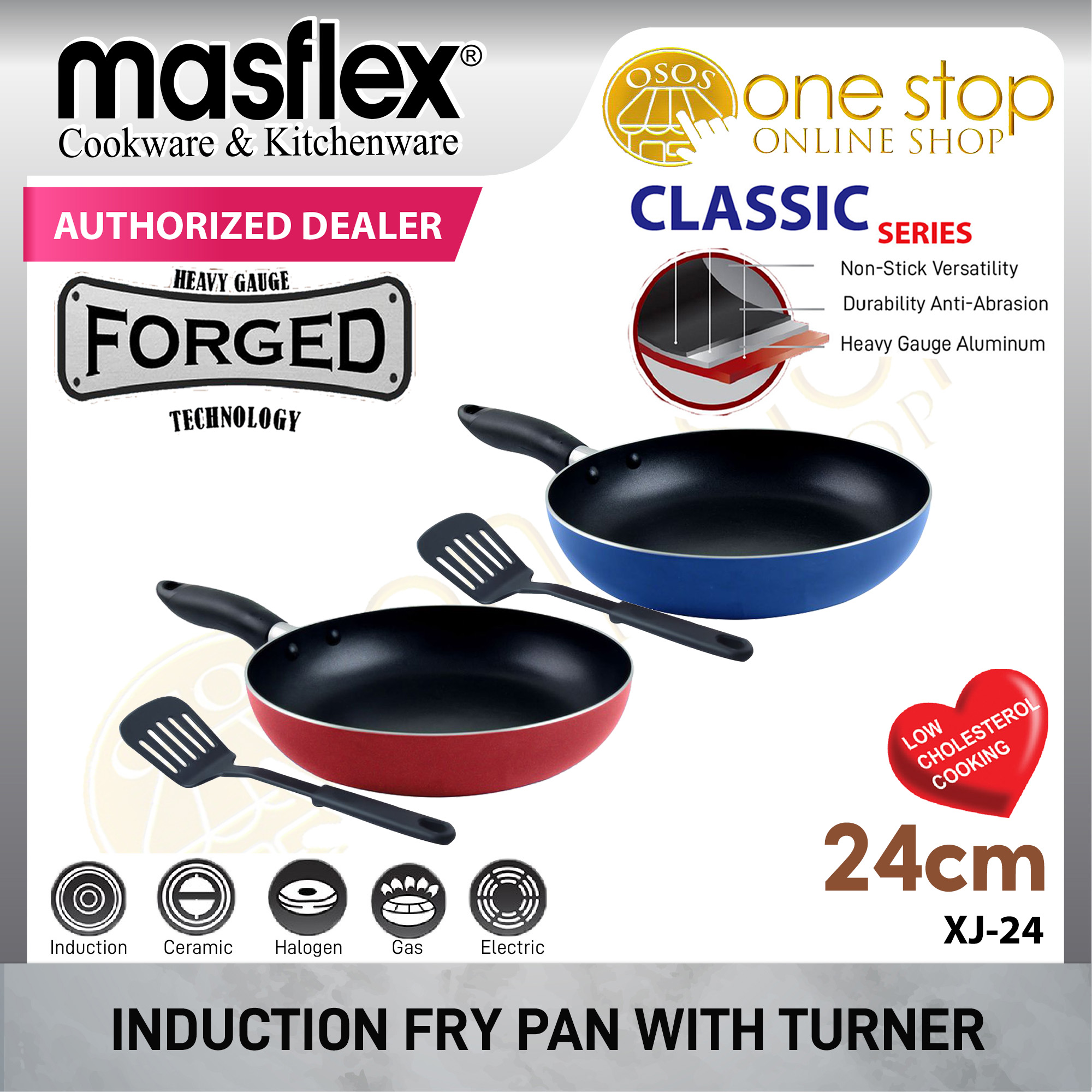 Masflex Classic Series 24 cm Frying Pan Non-Stick Induction Frypan with FREE Nylon Turner XJ-24 ...