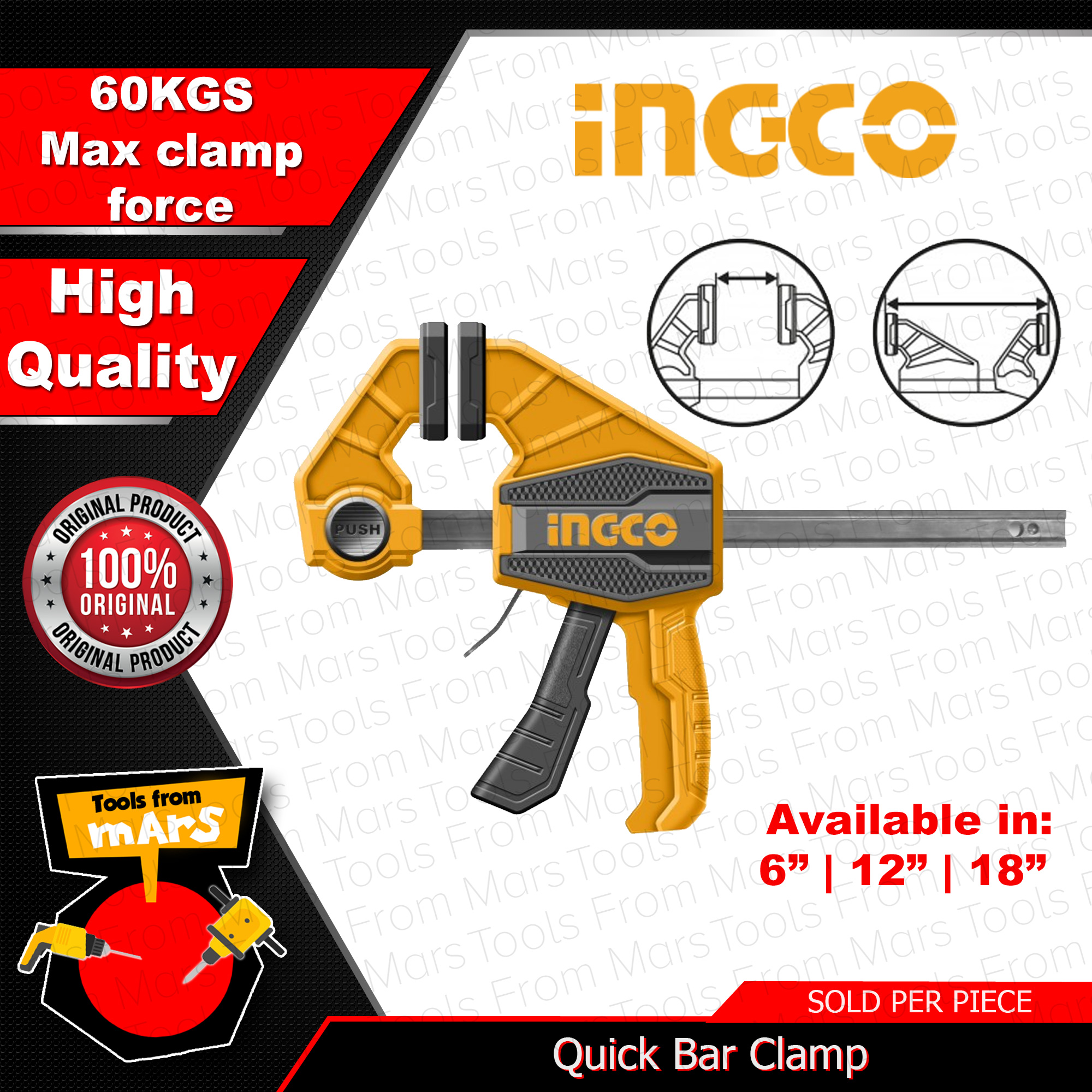 INGCO Quick Bar Clamp 6" 12" 18" SOLD PER PIECE •TOOLS FROM MARS ...