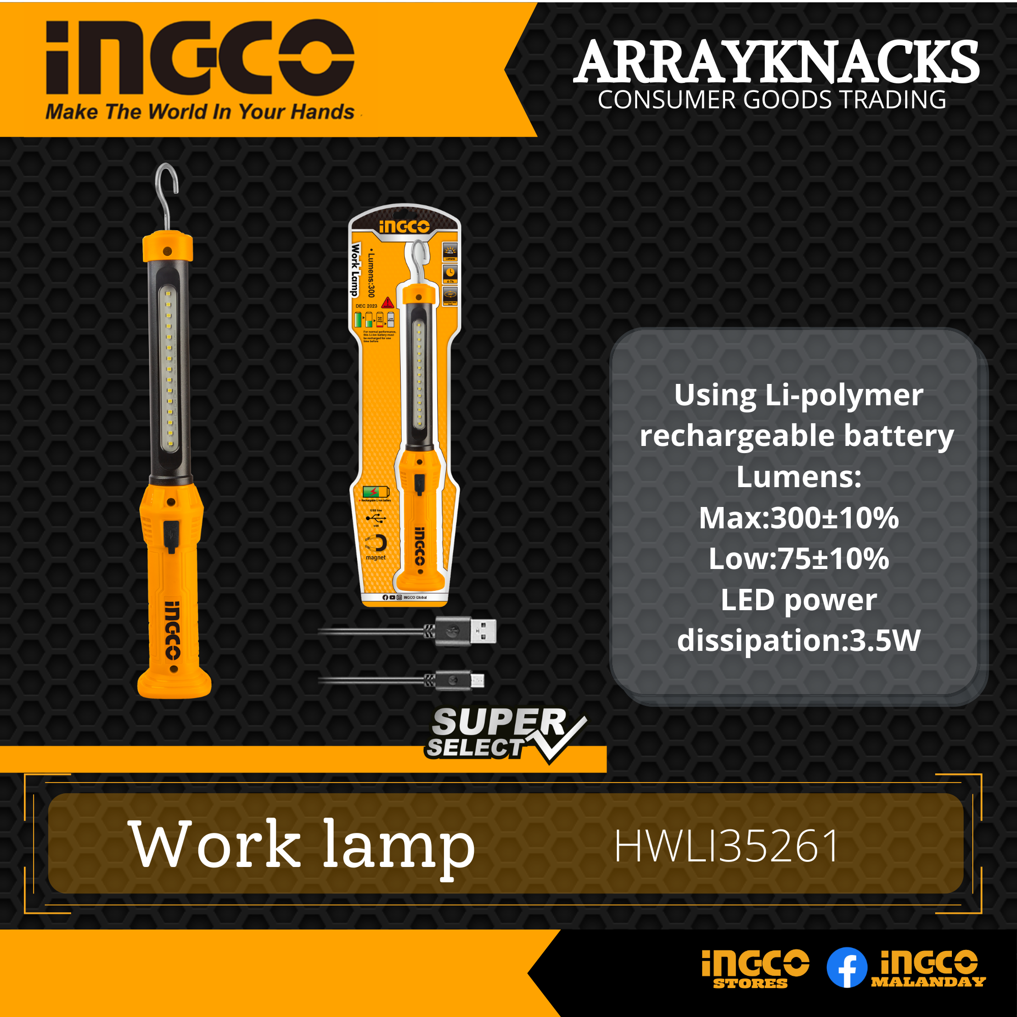 INGCO Work lamp (HWLI35261) | HAND TOOLS | Lazada PH