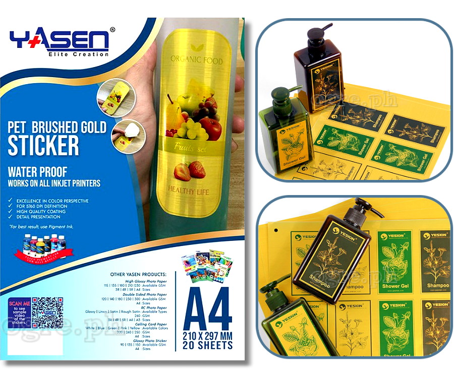 Yasen PET Brushed Gold Sticker A4 20 sheets | Lazada PH