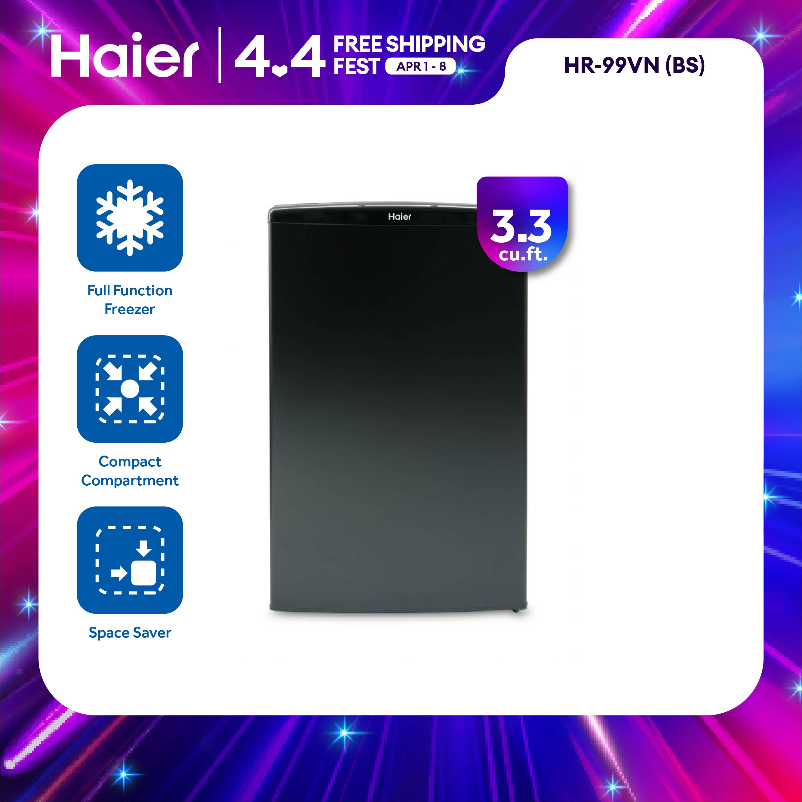 Haier HR-99VN (BS) 3.3 cu. ft. Quick Cooling Single Door PersonalMini ...
