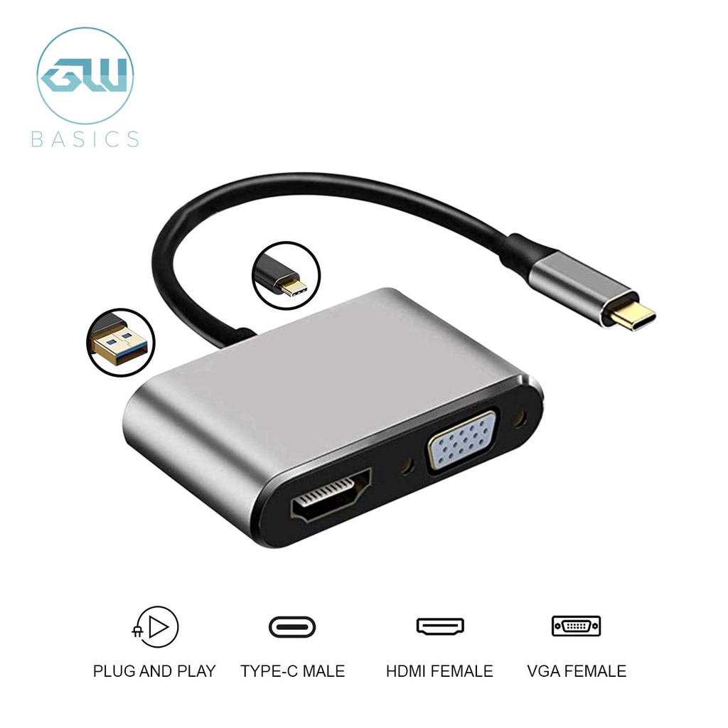 Gigaware Basics 4 in 1 USB 3.1 Type C to 4K HDMI VGA USB 3.0 PD Adapter ...