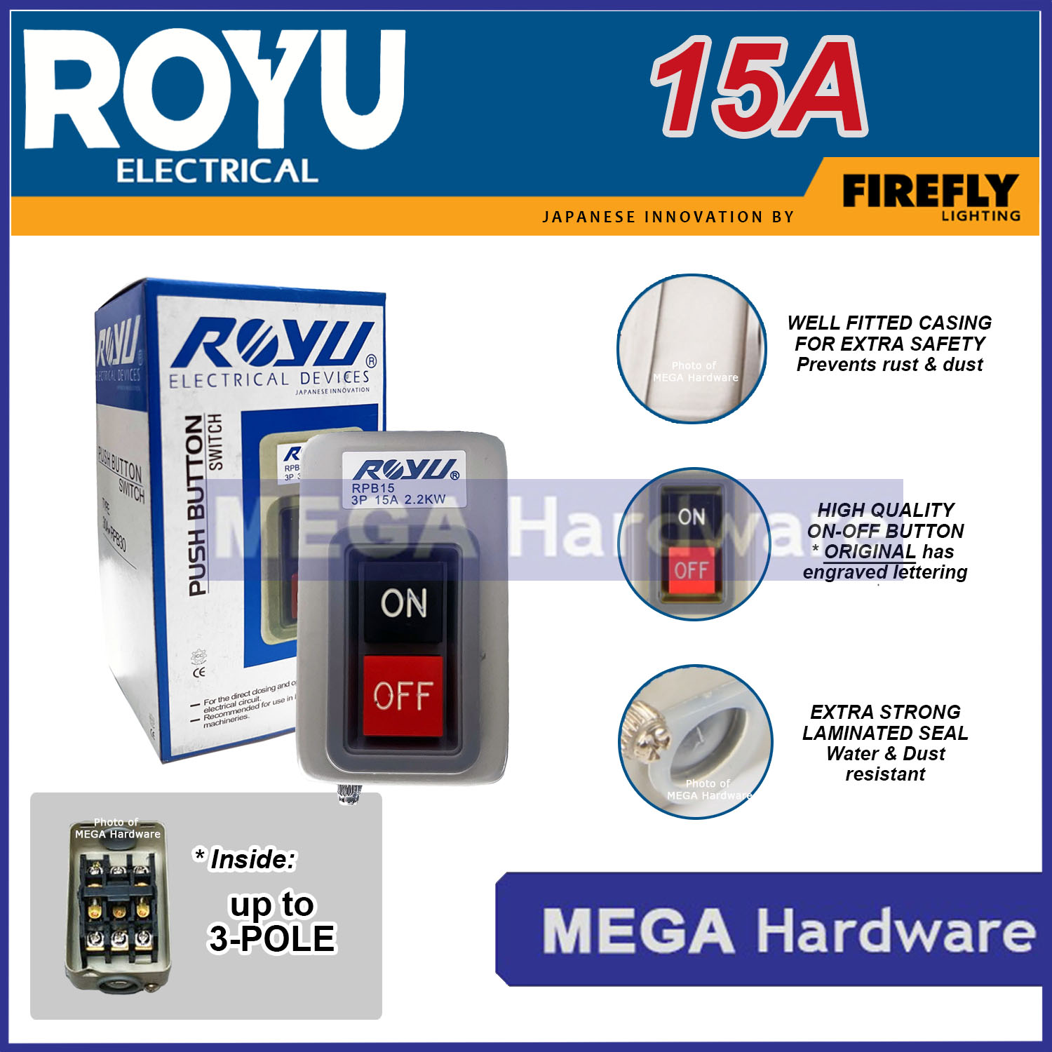 ROYU Push Button Switch / On Off Switch 15A 30A | Lazada PH