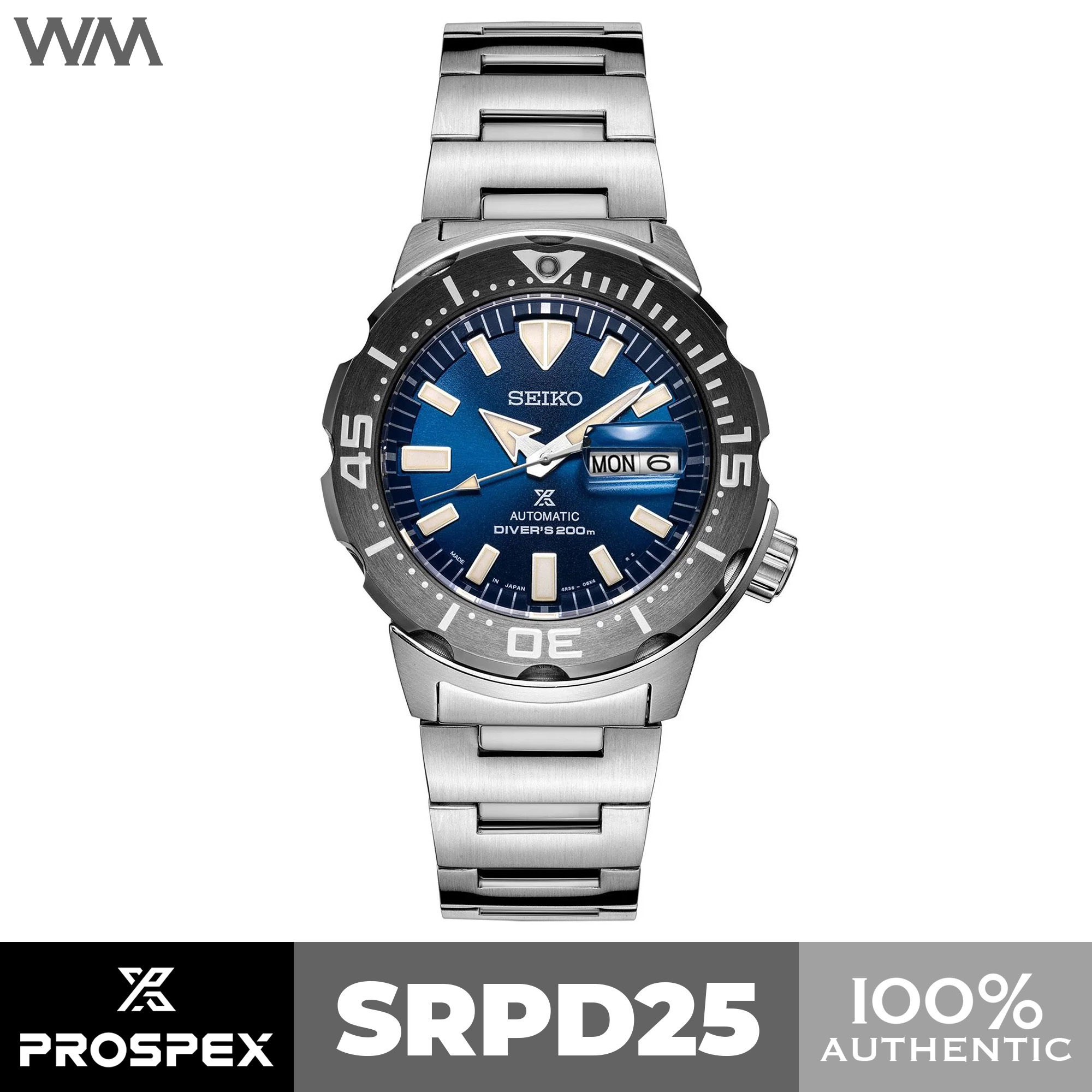 Seiko Prospex Monster Blue Dial Stainless Steel Automatic Watch SRPD25 ...