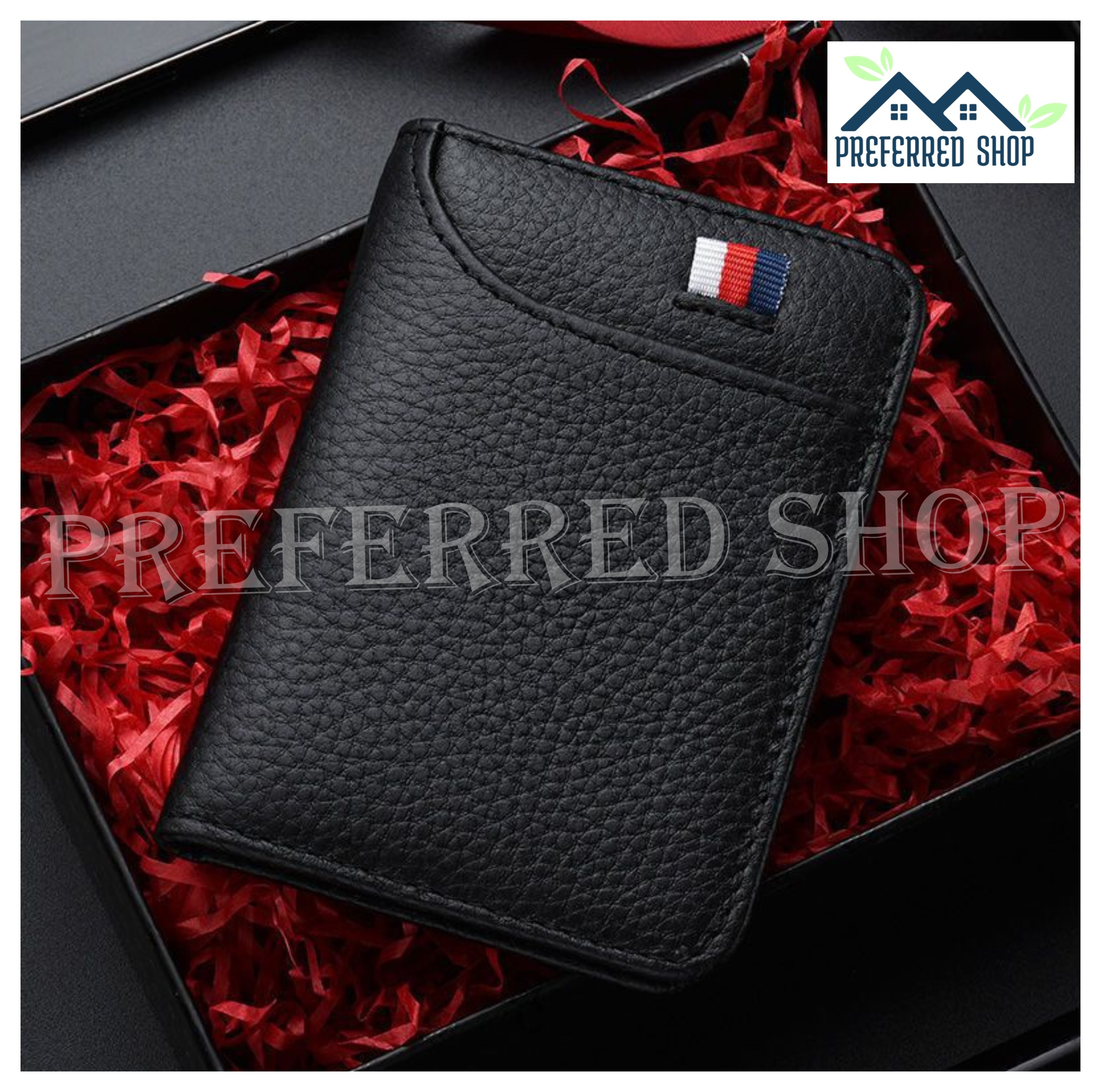PREFERRED SHOP Leather Bi-Fold Thin Slim Multi-Card 8 Slot License Atm ...