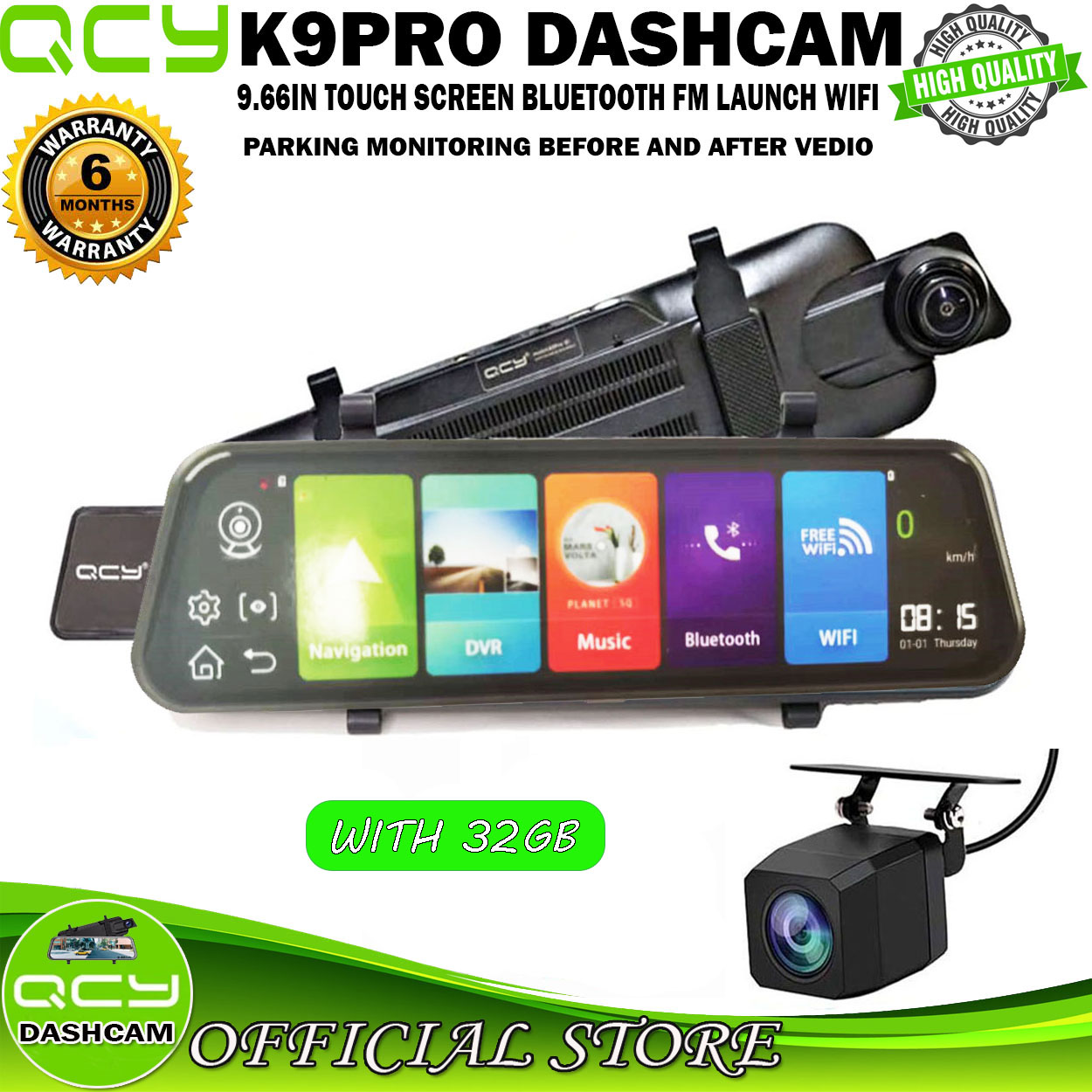 QCY K9 PRO 4G CAR DVR 9.66" IN TOUCH SCREEN/BLUETOOTH/FM LAUNCH/WIFI ...